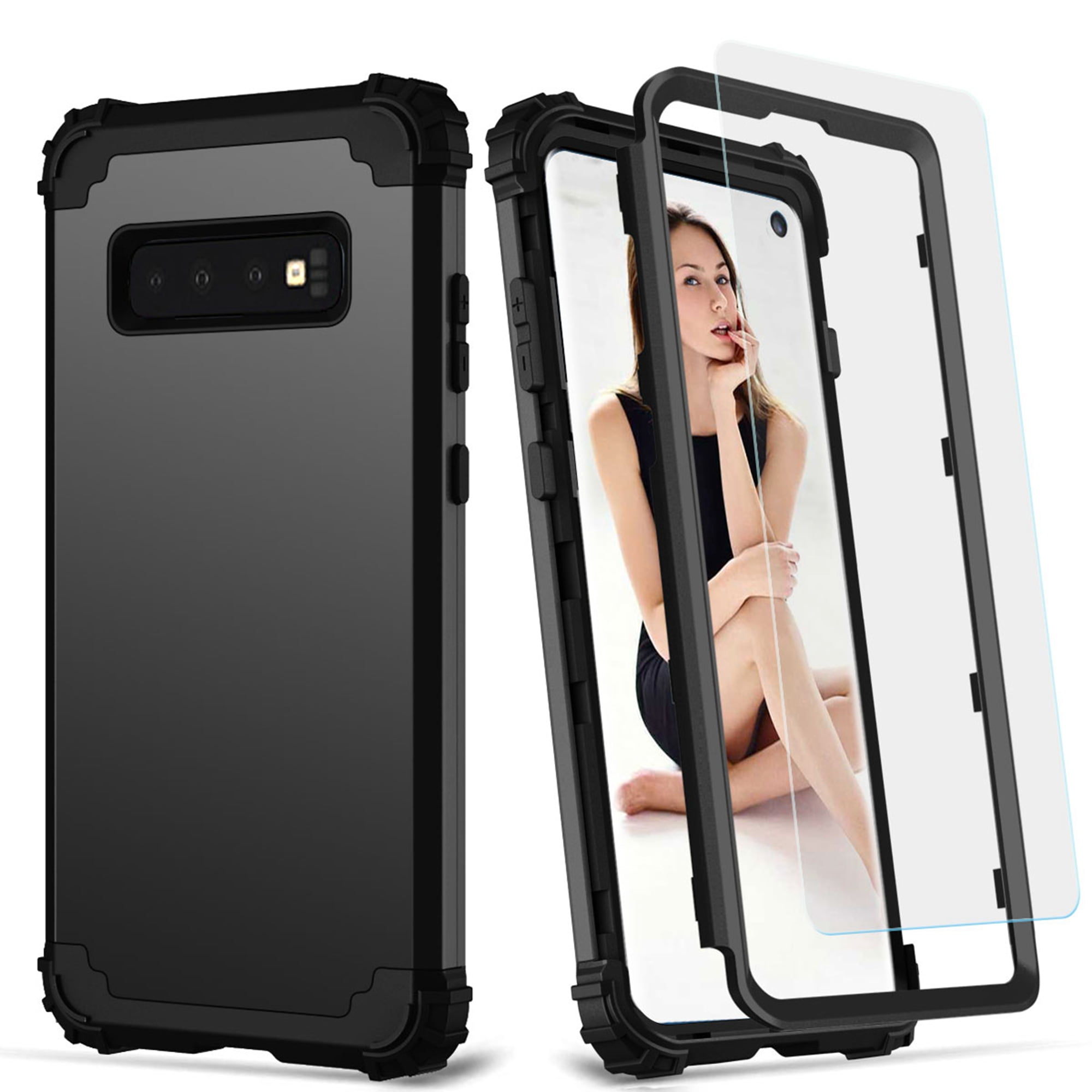 Dteck Galaxy S10 Case with Tempered Glass Screen Protector, Dteck Heavy Dual Layer Full Body ...