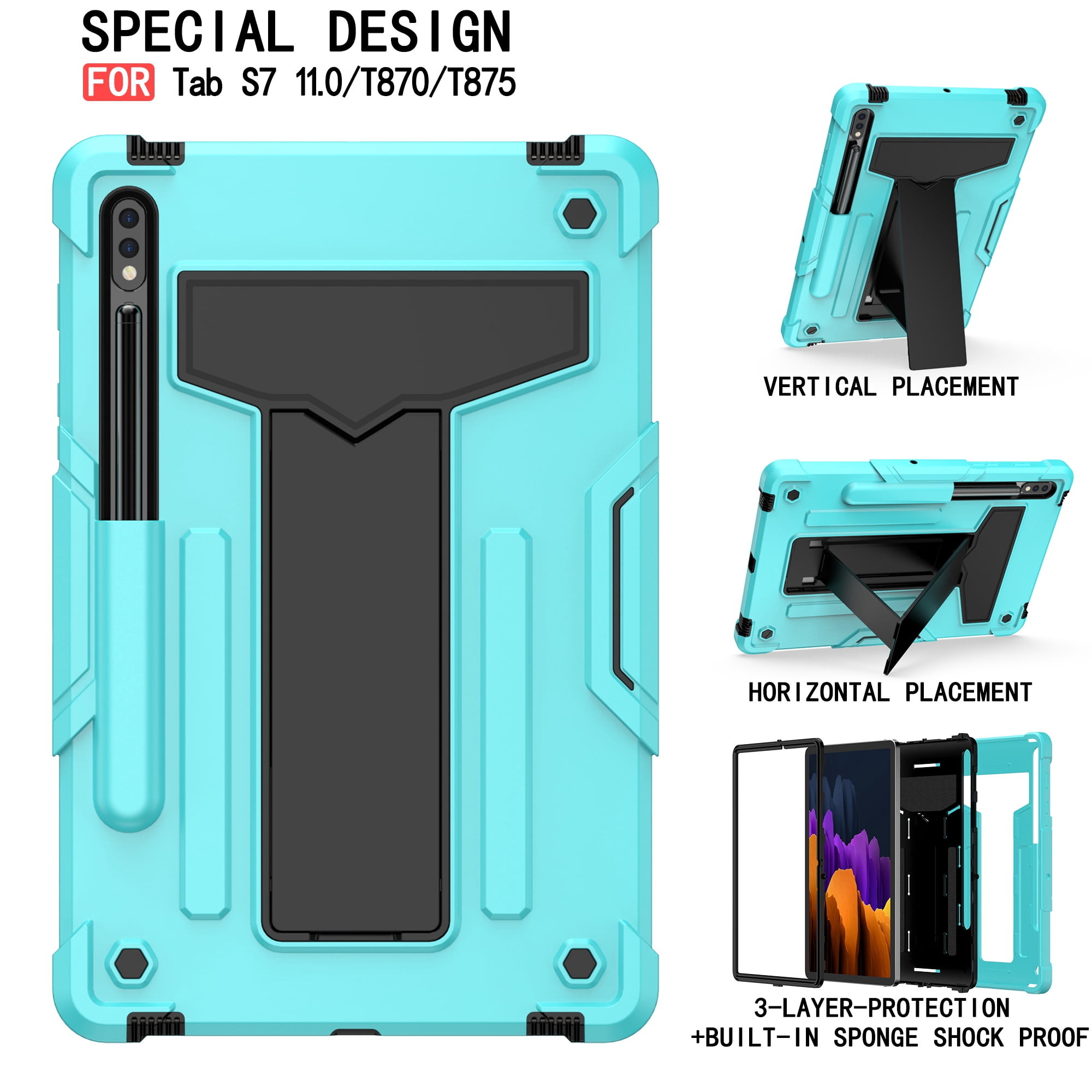 Dteck Galaxy Tab S7 Case 2020 , Heavy Duty 3 in 1 Hybrid Rugged ...