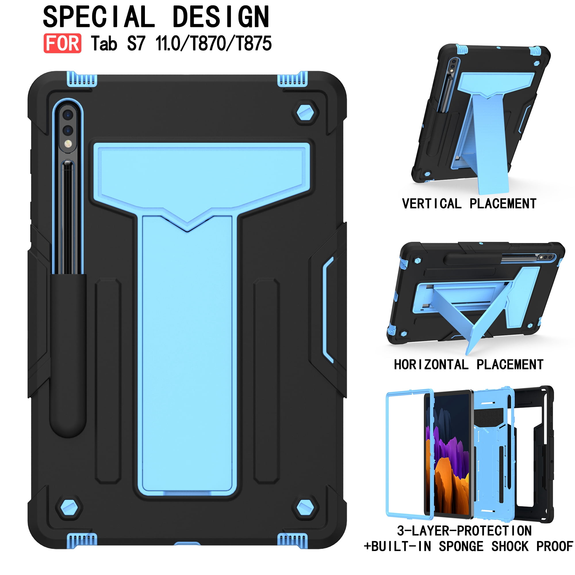 Dteck Galaxy Tab S7 Case 2020 , Heavy Duty 3 in 1 Hybrid Rugged Shockproof Case with Kickstand S ...