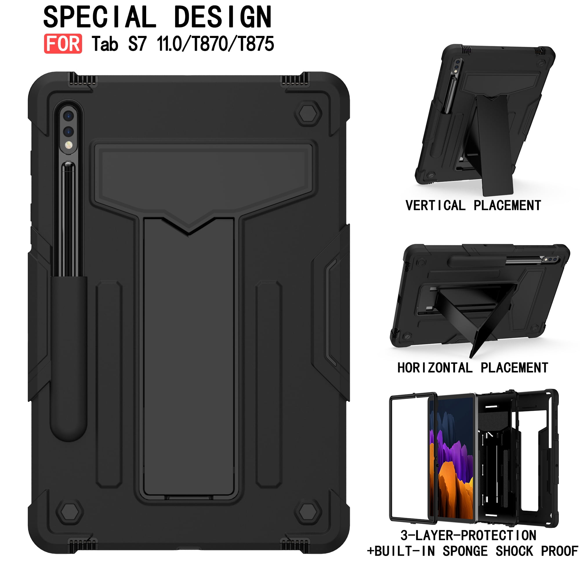Dteck Galaxy Tab S7 Case 2020 , Heavy Duty 3 in 1 Hybrid Rugged Shockproof Case with Kickstand S ...