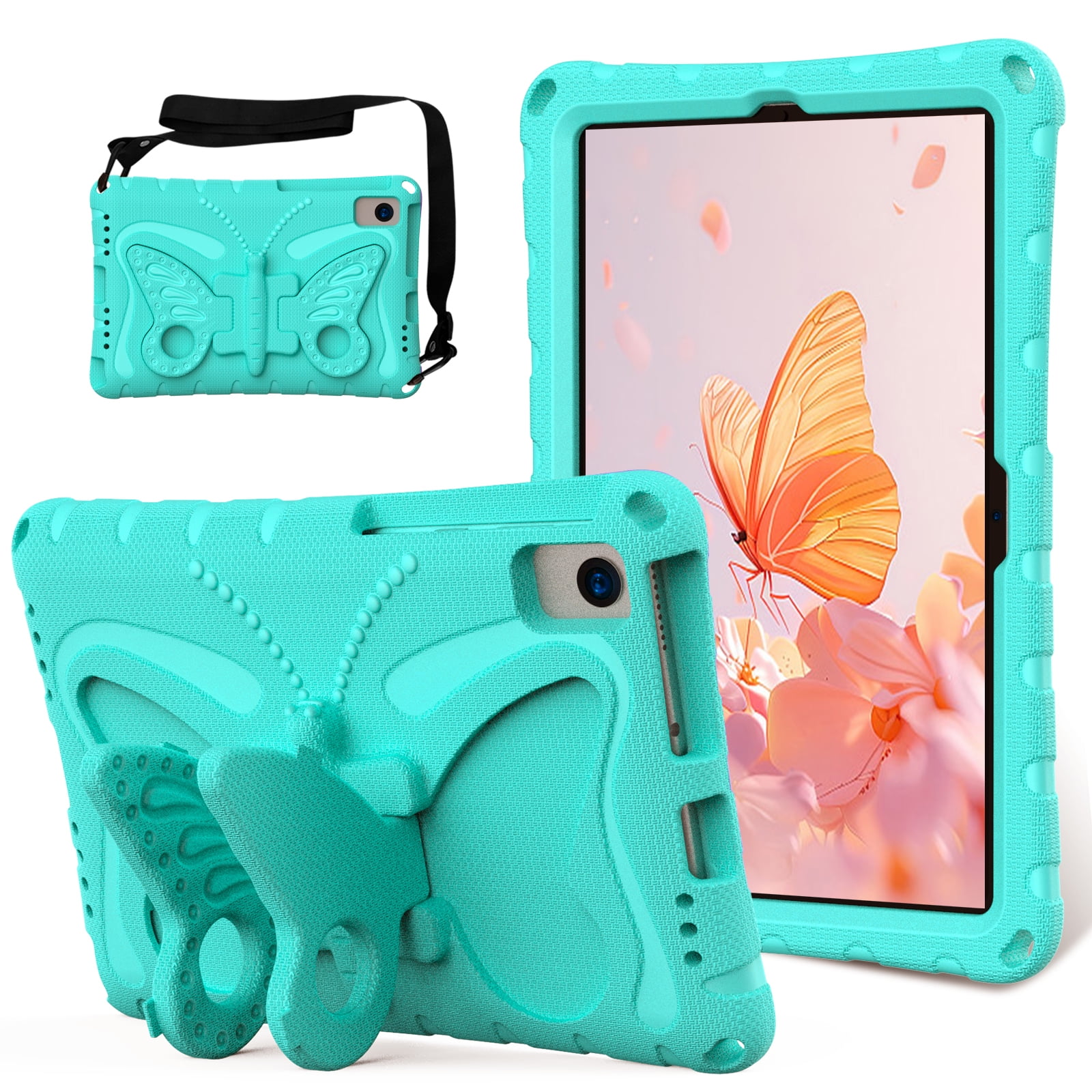 Dteck Kids Case for Samsung Galaxy Tab S9 FE 10.9" Case with Shoulder Strap Butterfly Wings ...