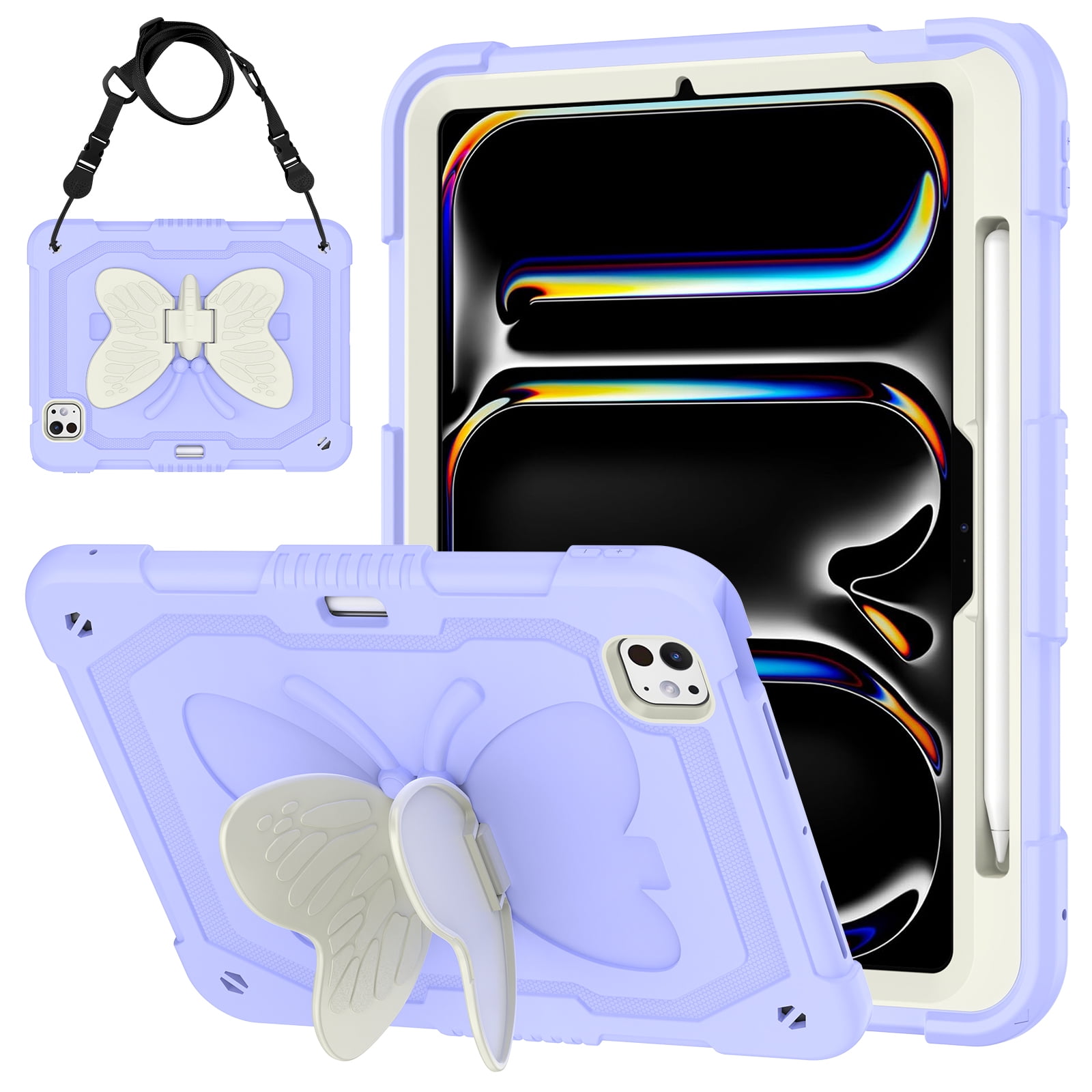 Dteck Kids Case for iPad Pro 11 inch (M4),Butterfly Kickstand Silicone ...