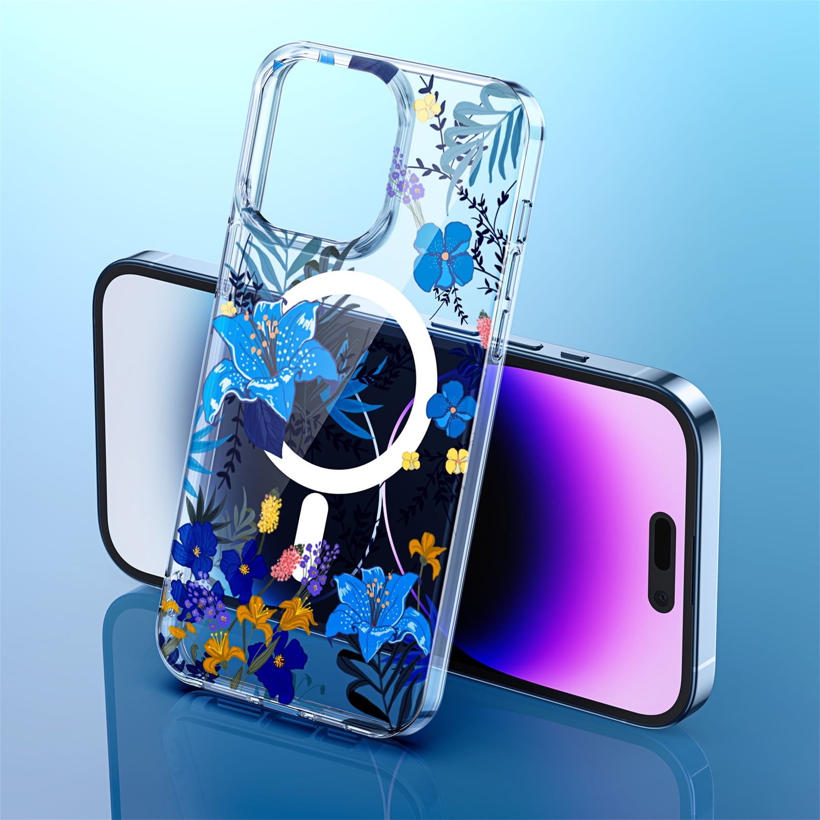 Dteck MagSafe Compatible iPhone 13 Case Crystal Clear Flower PC Back ...