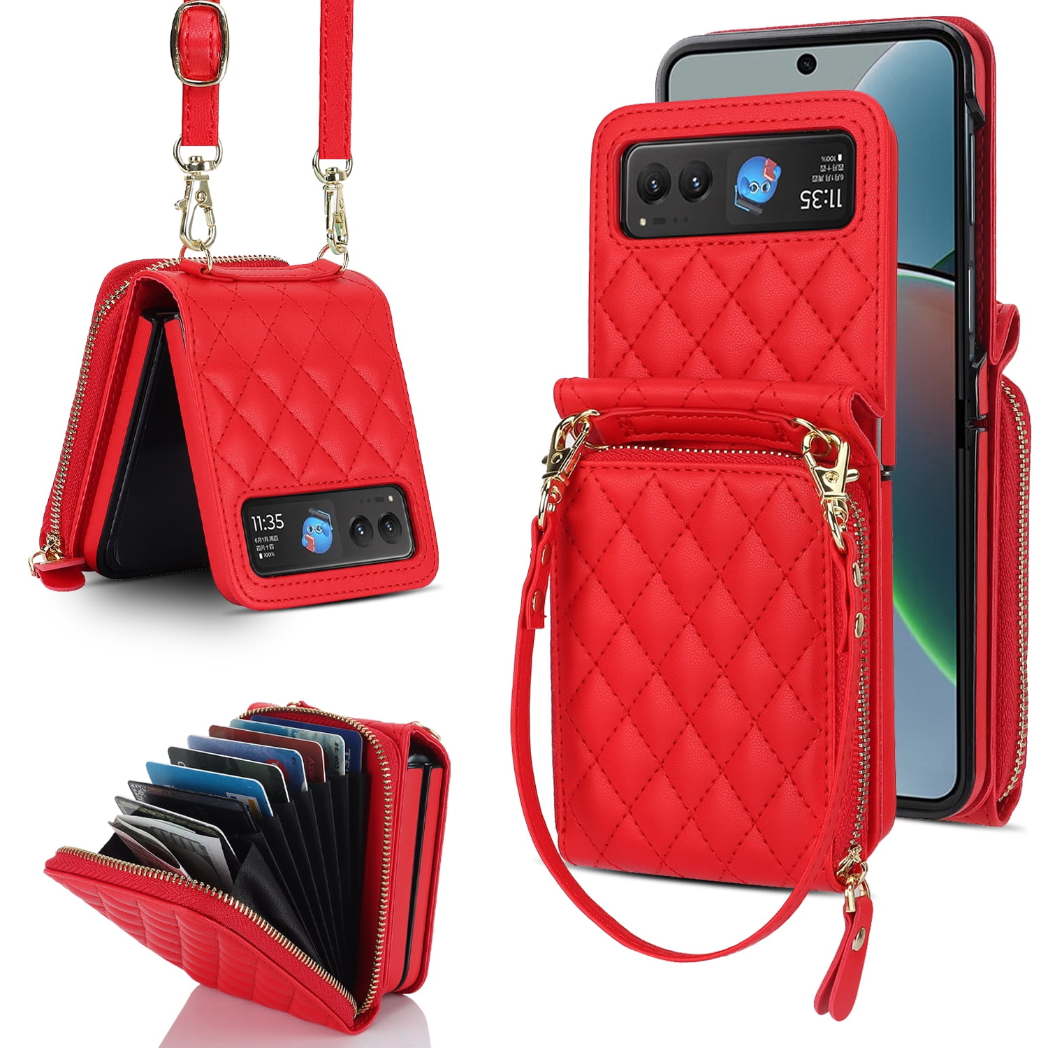 Dteck for Motorola Moto Razr 40 Wallet Case with Crossbody Strap, Large ...
