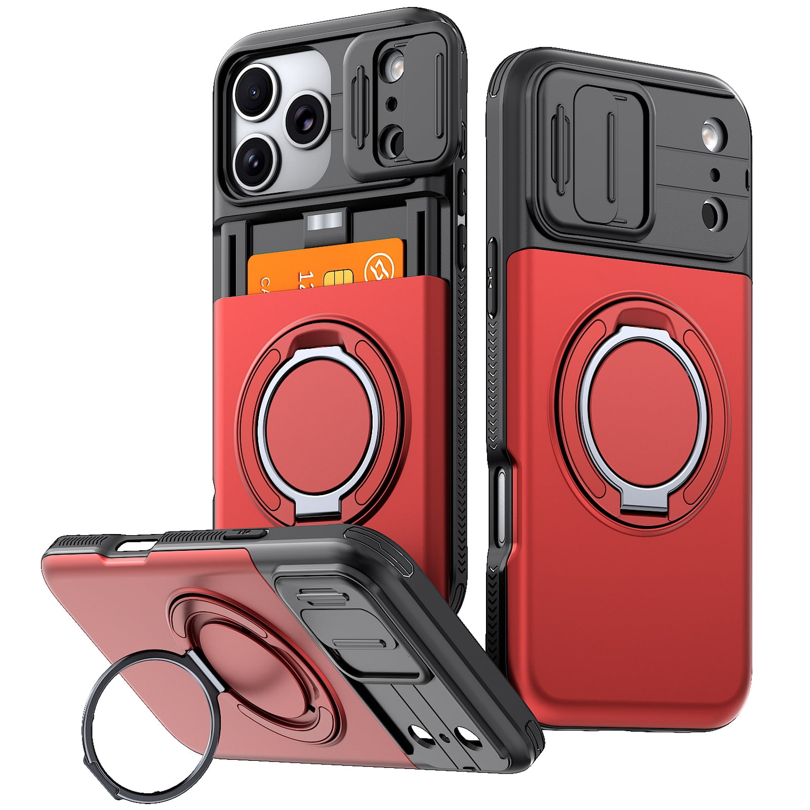 Dteck Rugged Protective Phone Case with Card Holder Kickstand Camera ...