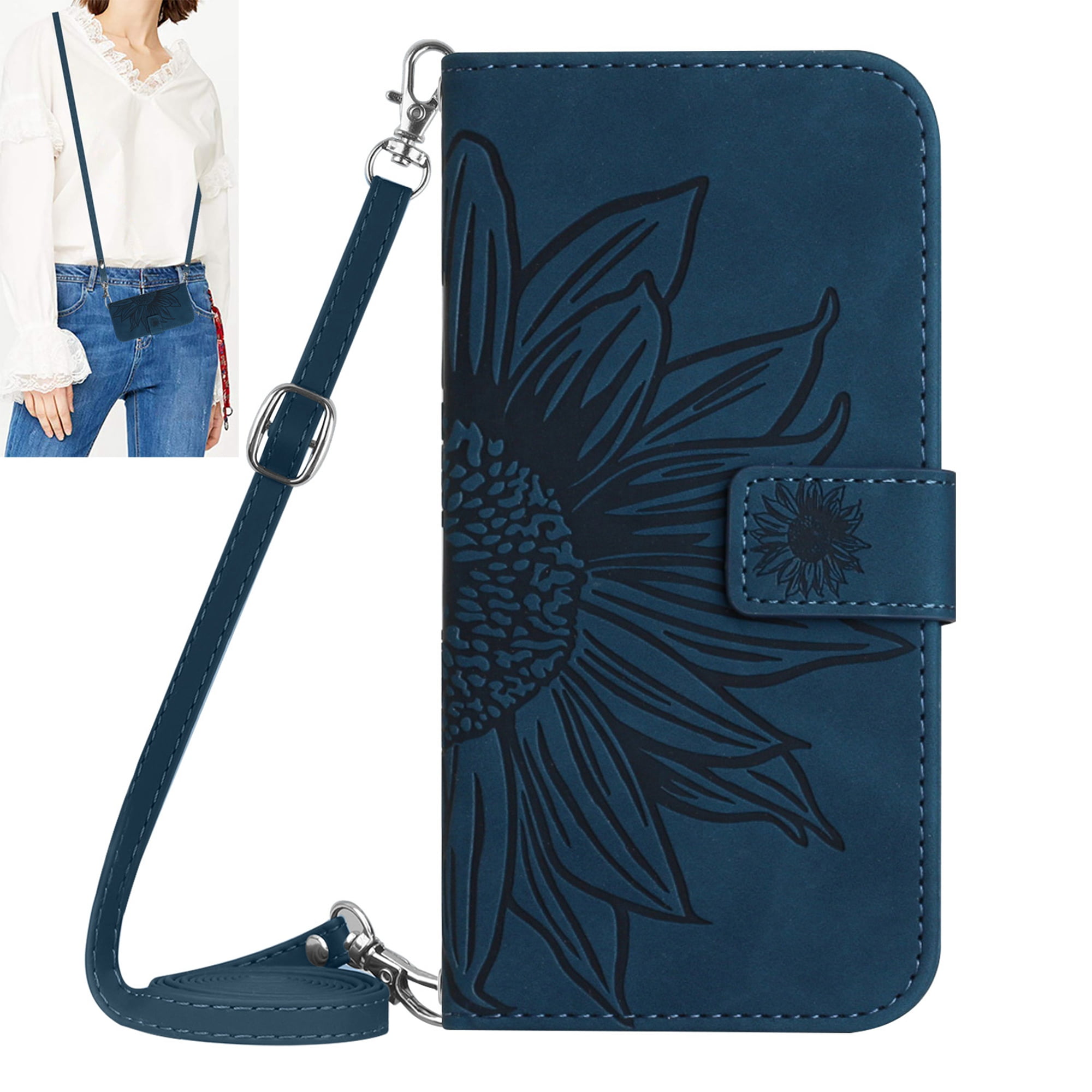 Dteck for Samsung Galaxy A15 5G Case, Crossbody Wallet Phone Case Embossed Flower PU Leather ...
