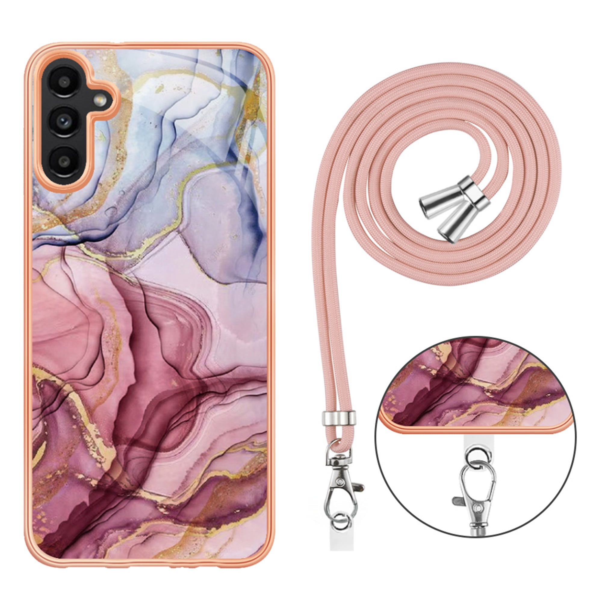 Dteck for Samsung Galaxy A15 5G Case with Phone Lanyard, Stylish Marble Pattern Phone Case with ...