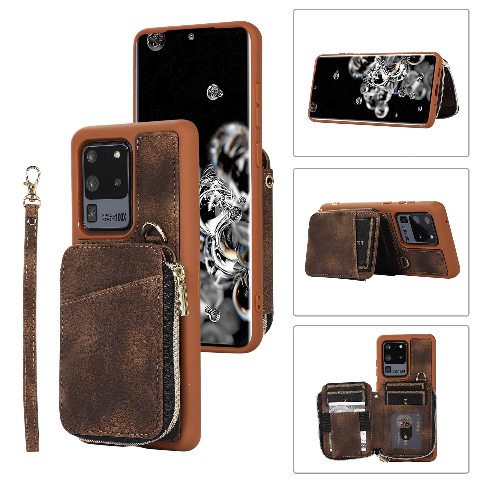 Dteck for Samsung Galaxy S20 Zipper Wallet Case, Magnetic Clasp Zipper Purse PU Leather Wallet ...