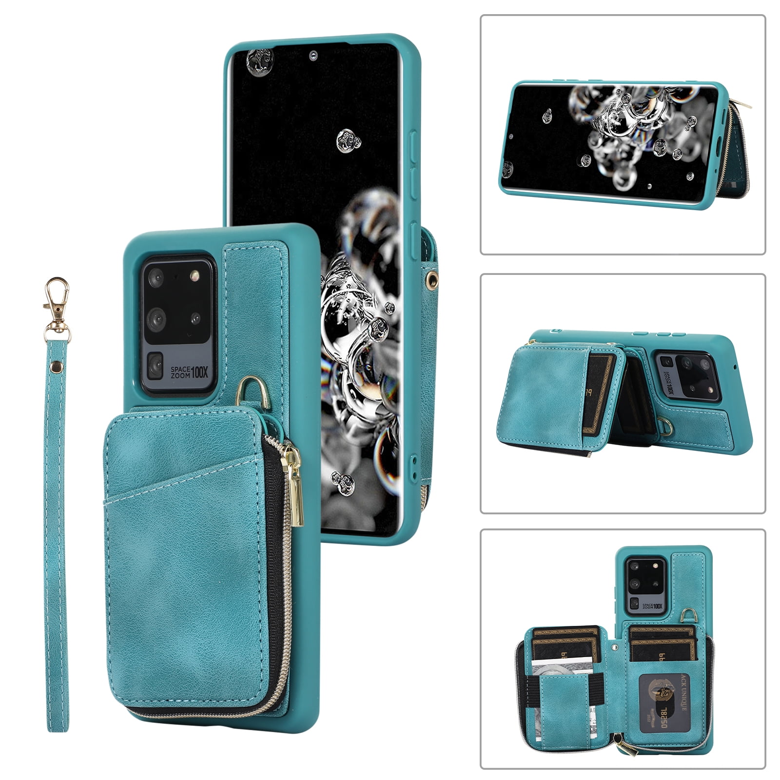 Dteck for Samsung Galaxy S20 Zipper Wallet Case, Magnetic Clasp Zipper Purse PU Leather Wallet ...