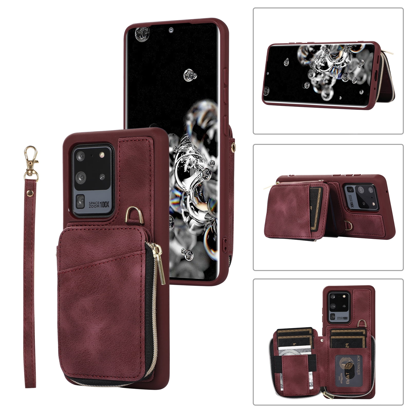 Dteck for Samsung Galaxy S20 Zipper Wallet Case, Magnetic Clasp Zipper Purse PU Leather Wallet ...