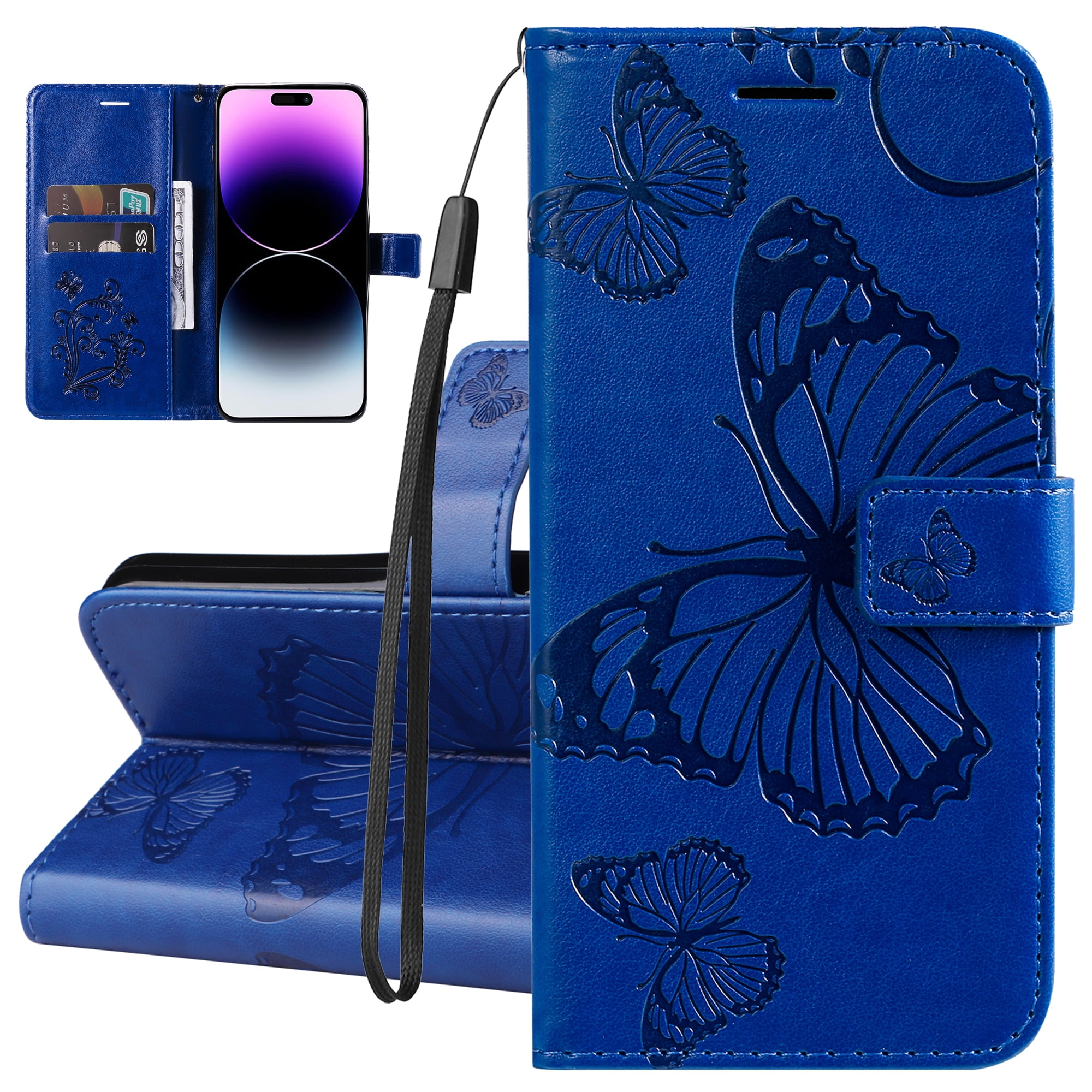 Dteck for Samsung Galaxy S23 FE Phone Case Wallet with Wrist Strap, Embossed Butterfly Flip ...