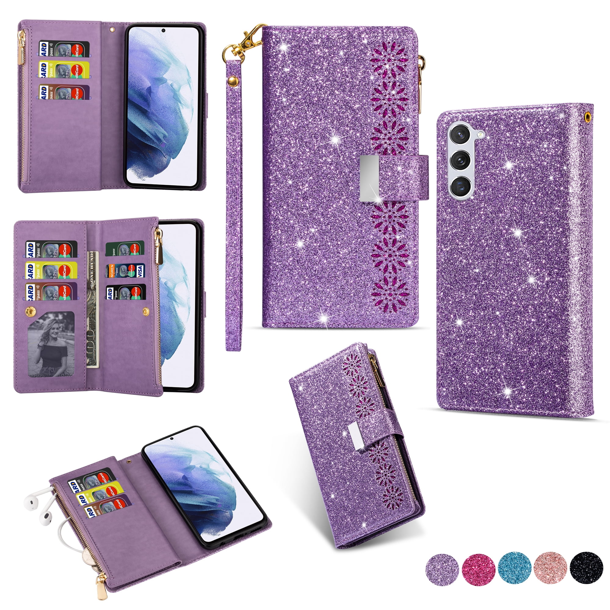 Dteck Samsung Galaxy S23 Plus/S23+ Case Wallet,Bling Glitter Folio Flip PU Leather Zipper Pocket ...