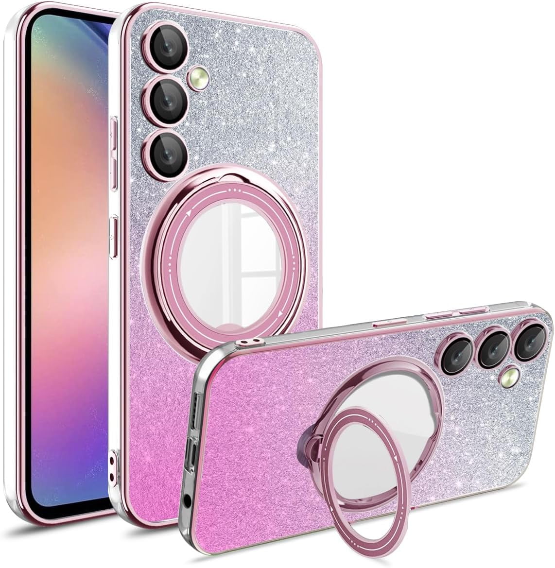 Dteck for Samsung Galaxy S23 Ring Stand Cover, Shockproof Glitter ...