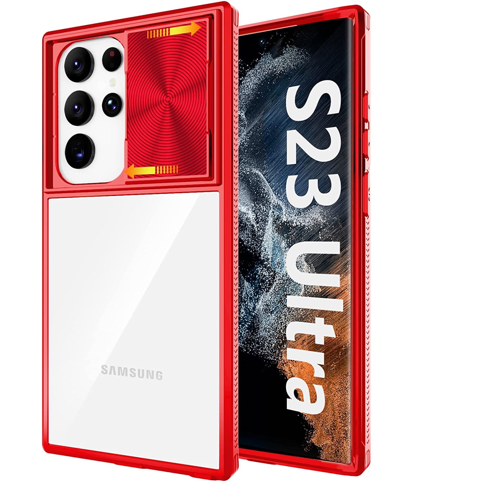 Dteck for Samsung Galaxy S23 Ultra Case with Camera Protection Slide Cover, Clear Slim Fit ...