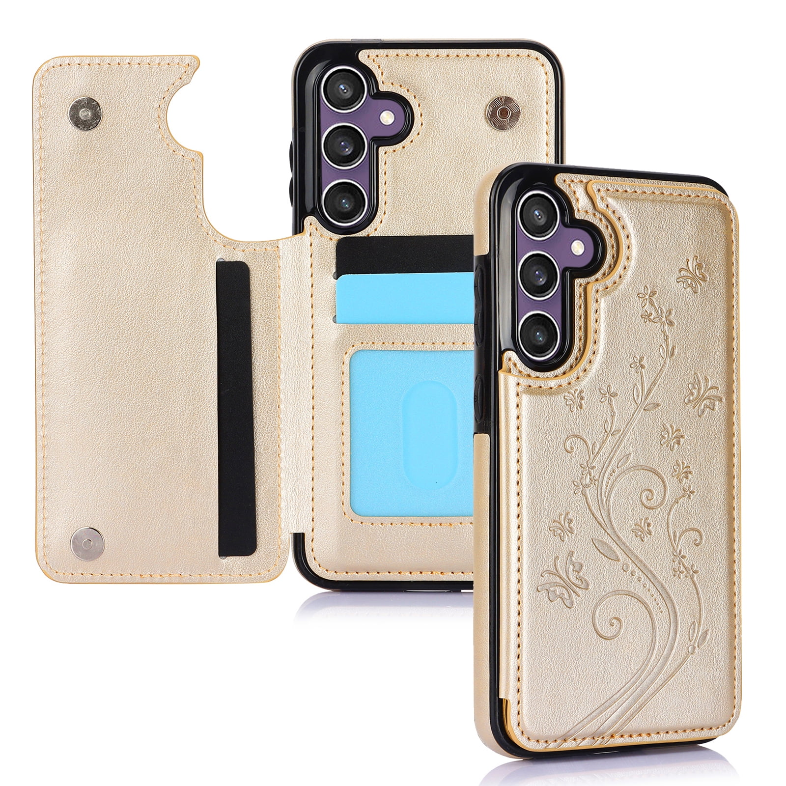 Dteck for Samsung Galaxy S24 FE Case with Card Holder,Flower Magnetic Back Flip Case for Galaxy ...