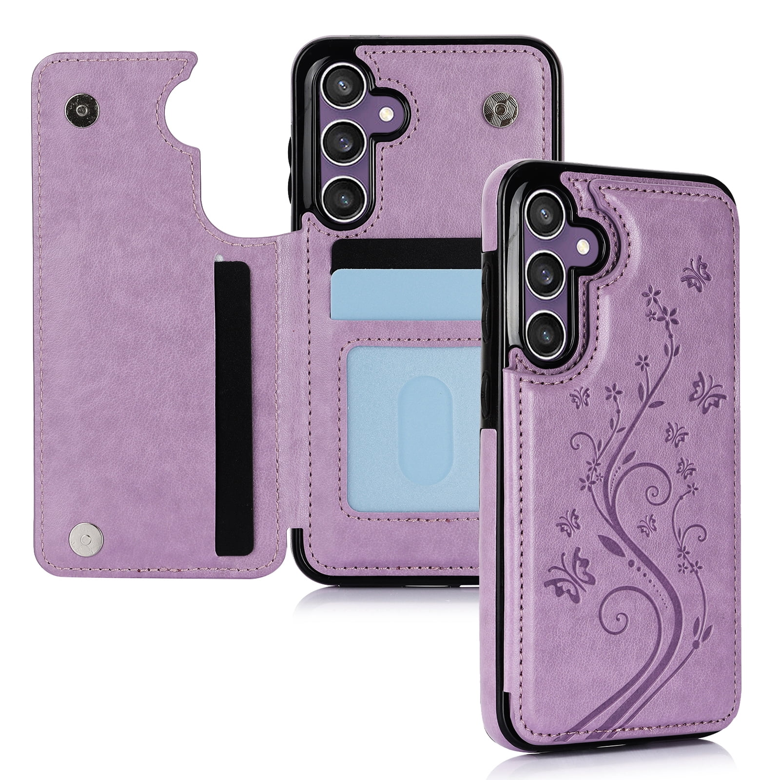 Dteck for Samsung Galaxy S24 FE Case with Card Holder,Flower Magnetic Back Flip Case for Galaxy ...