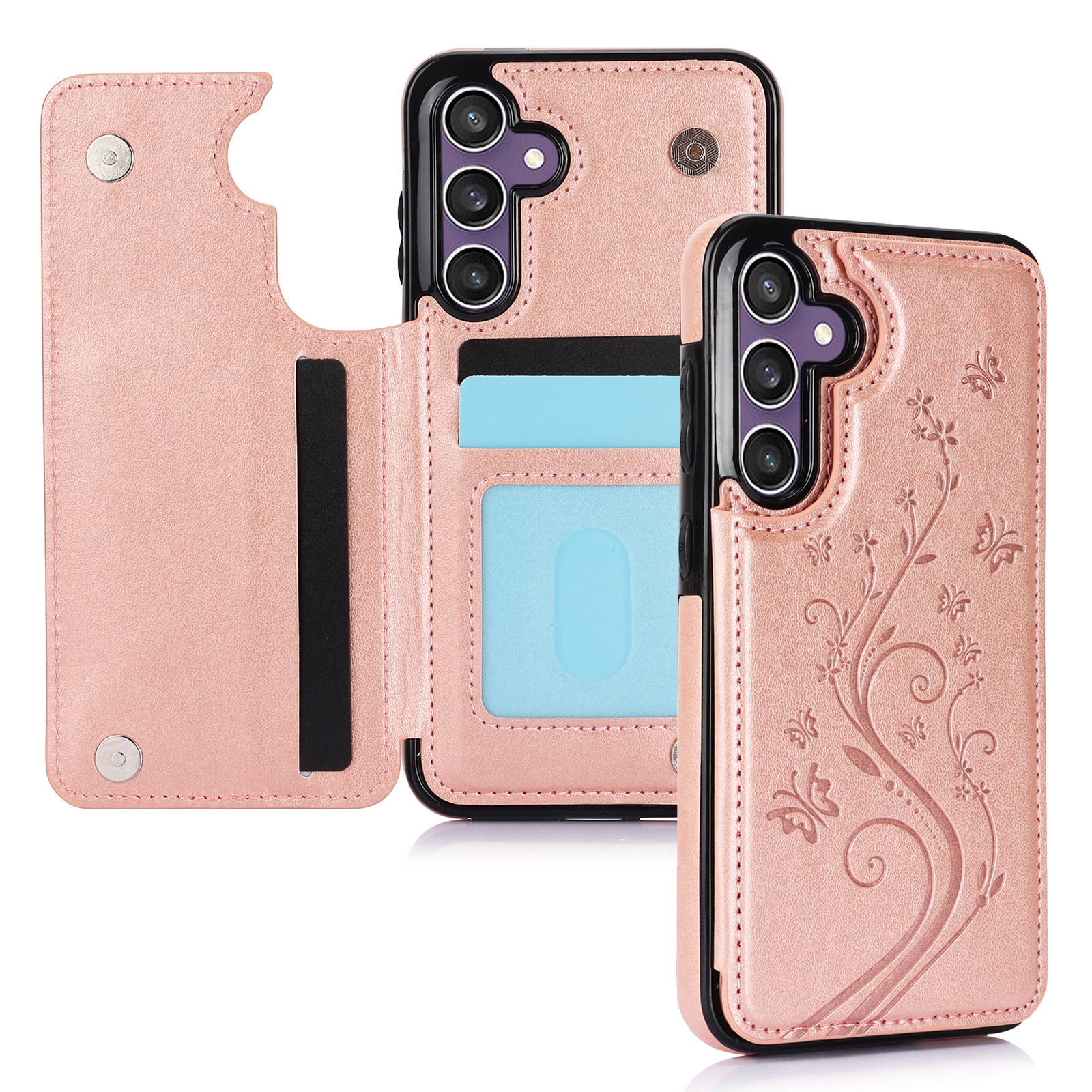 Dteck for Samsung Galaxy S24 FE Case with Card Holder,Flower Magnetic Back Flip Case for Galaxy ...