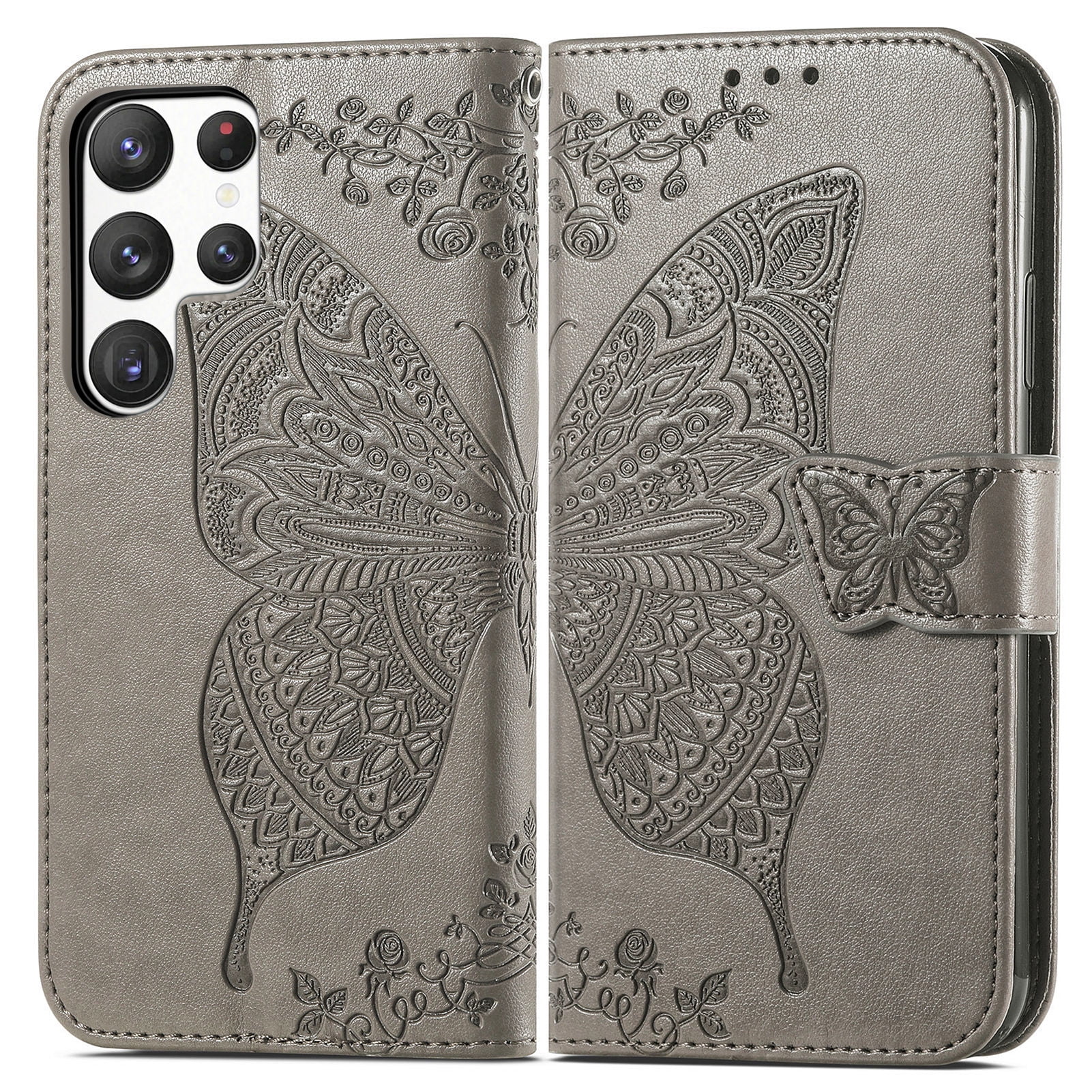 Dteck for Samsung Galaxy S25 Ultra Case, Embossed Butterfly Pattern PU ...