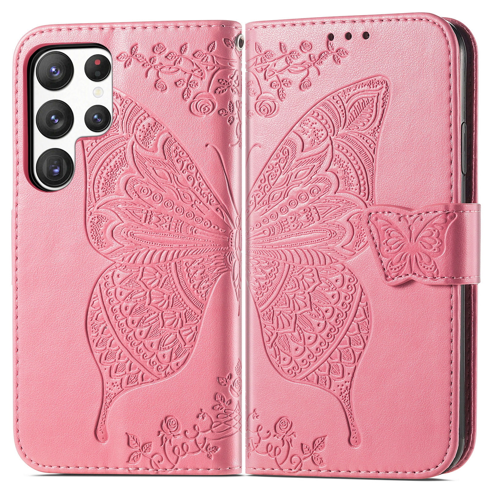Dteck for Samsung Galaxy S25 Ultra Case, Embossed Butterfly Pattern PU Leather Folio Flip Case ...