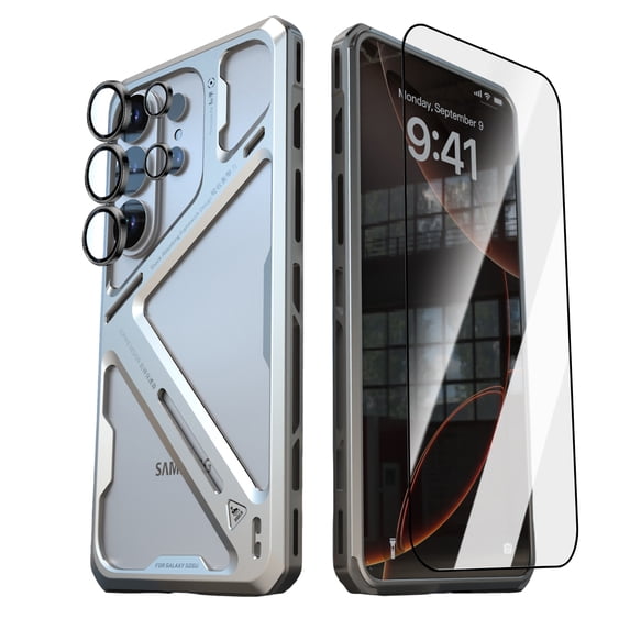 Dteck for Samsung Galaxy S25 Ultra Metal Bumper Case with Tempered ...