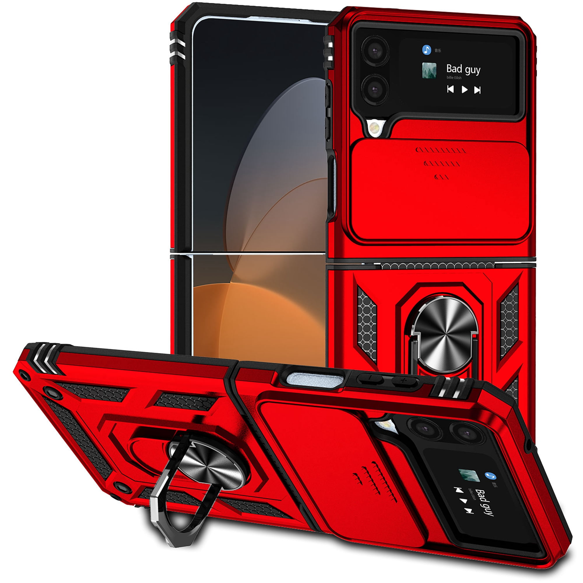 Dteck Samsung Galaxy Z Flip 4 Case With Ring Stand Slide Lens Camera