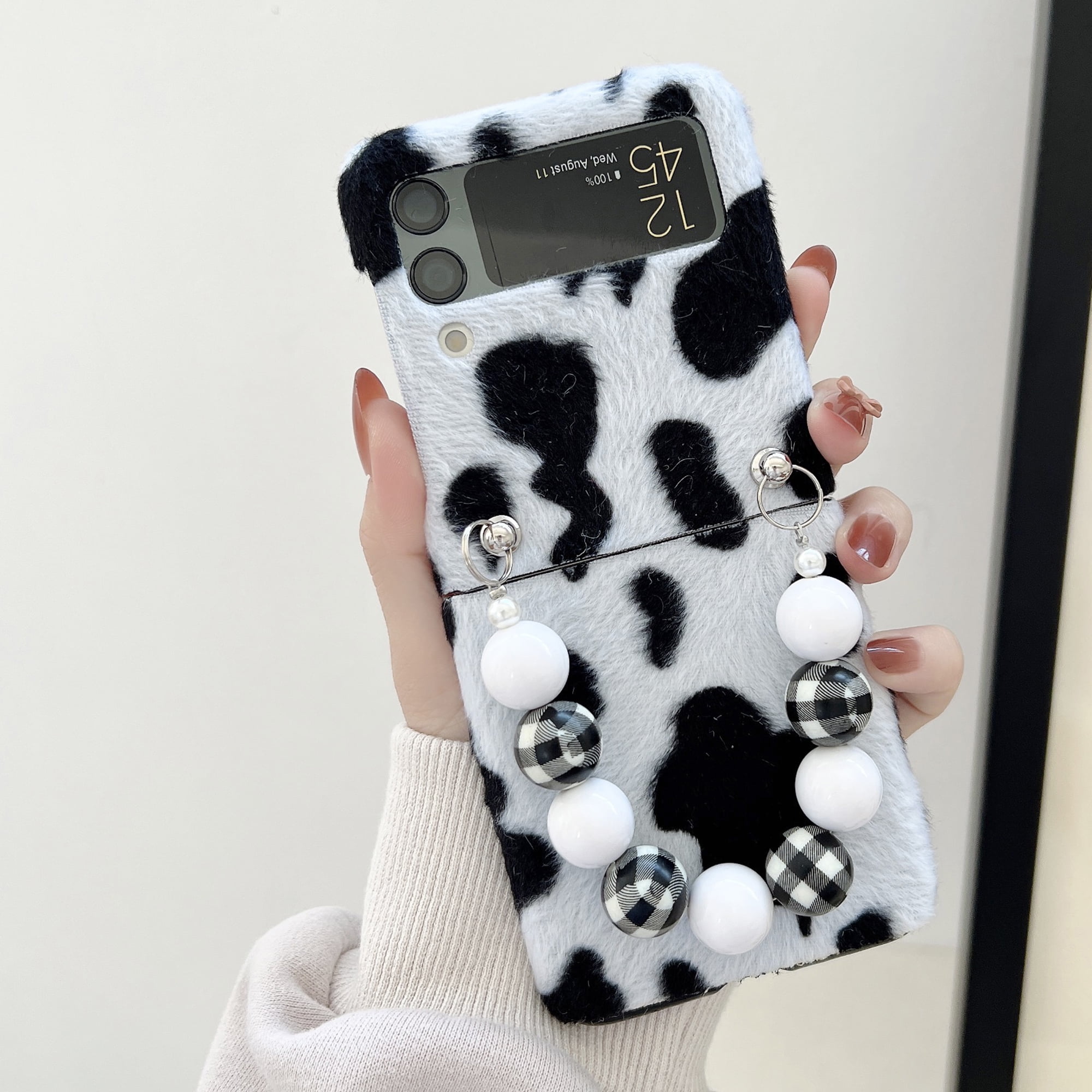 Dteck for Samsung Galaxy Z Flip 4 Furry Case with Lovely Cow Print ...