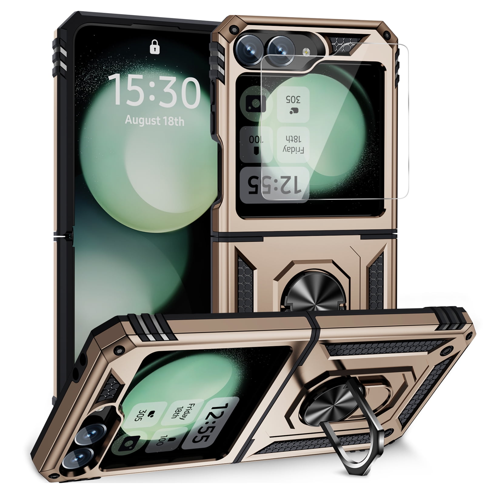 Dteck for Samsung Galaxy Z Flip 6 Case with Outer Screen Protector ...