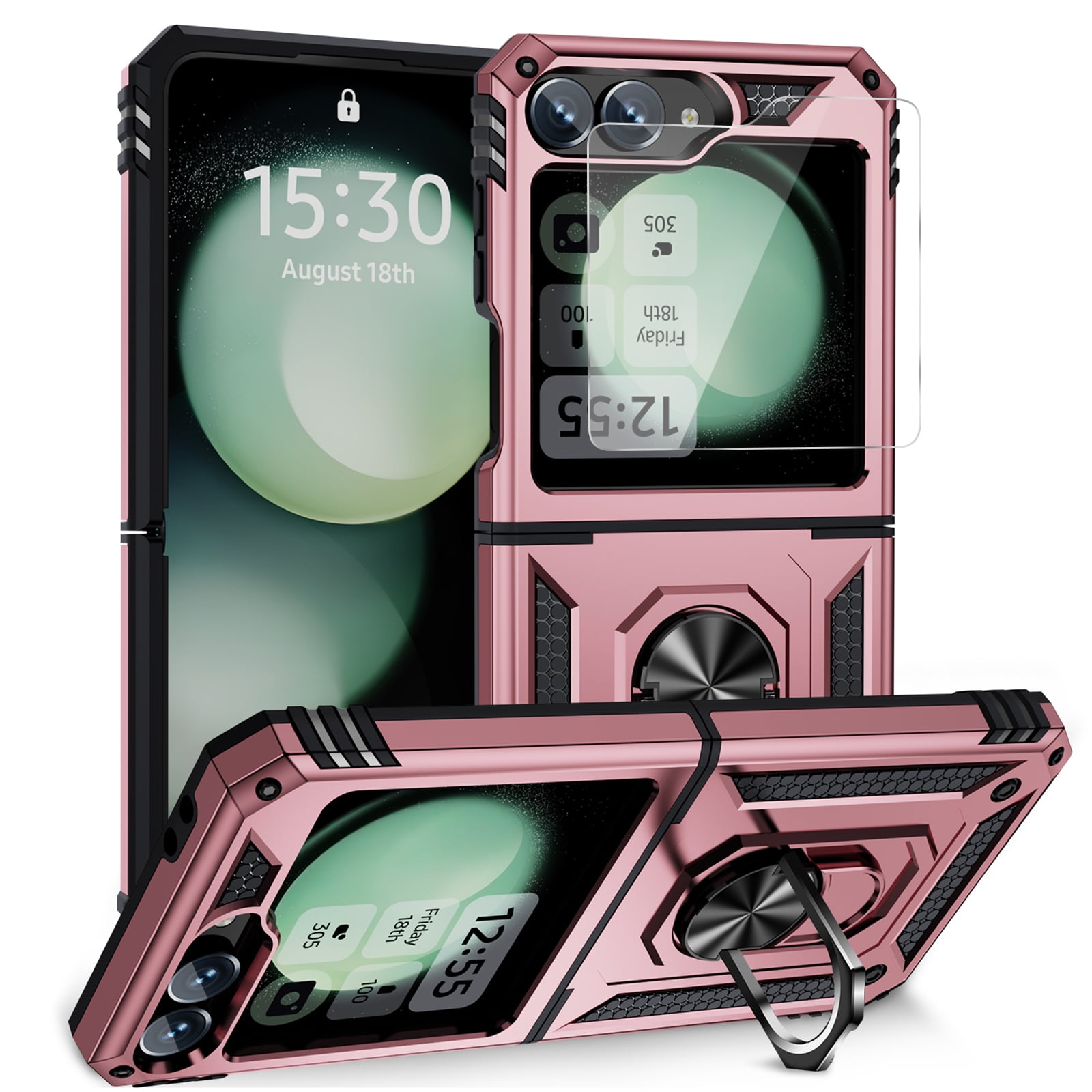 Dteck for Samsung Galaxy Z Flip 6 Case with Outer Screen Protector ...