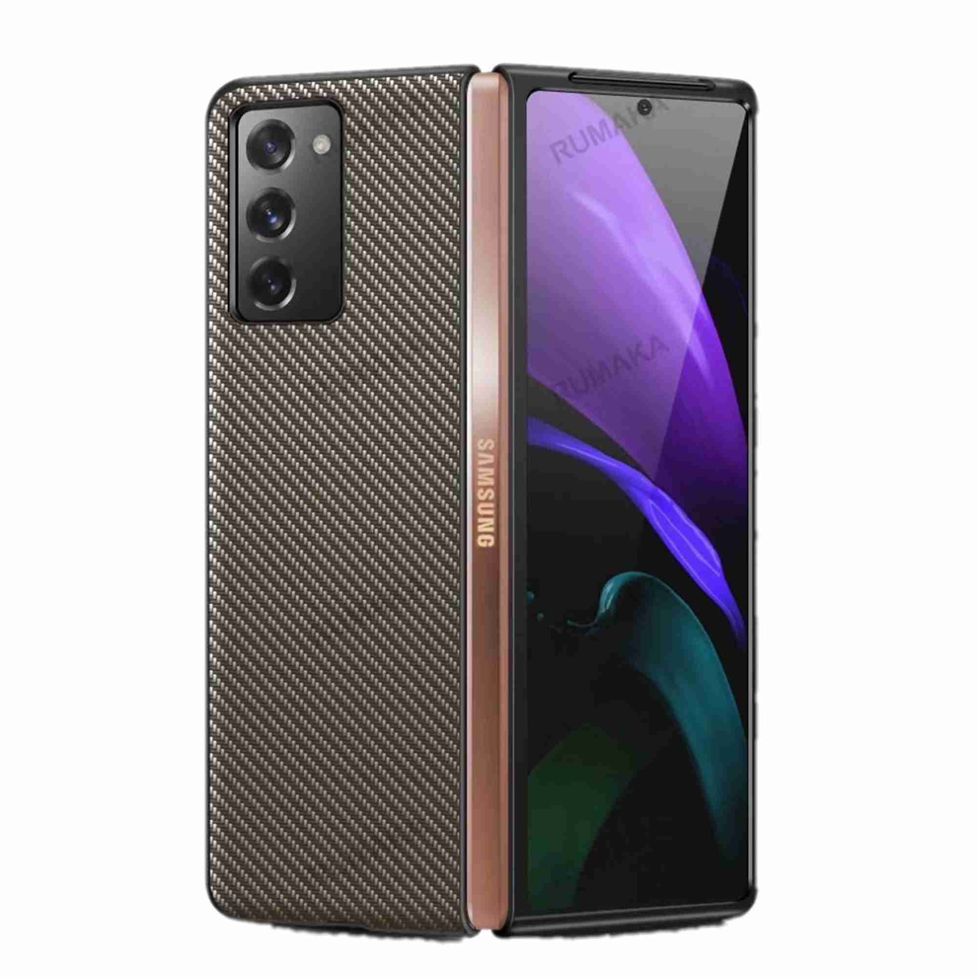 Dteck Samsung Galaxy Z Fold 2 Case, Carbon Fiber Texture Leather Case ...