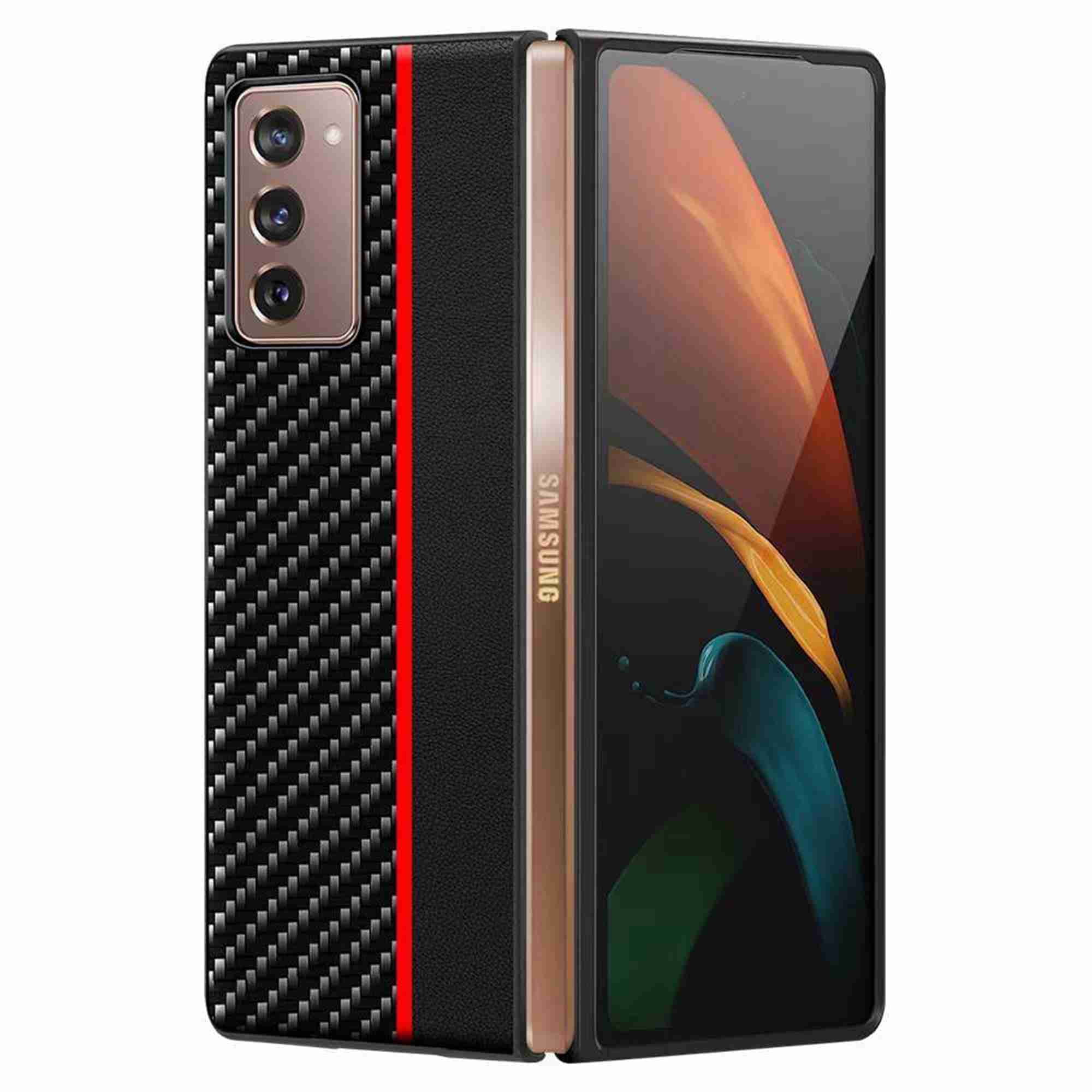 Dteck Samsung Galaxy Z Fold 2 Case, Carbon Fiber Texture Leather Case ...
