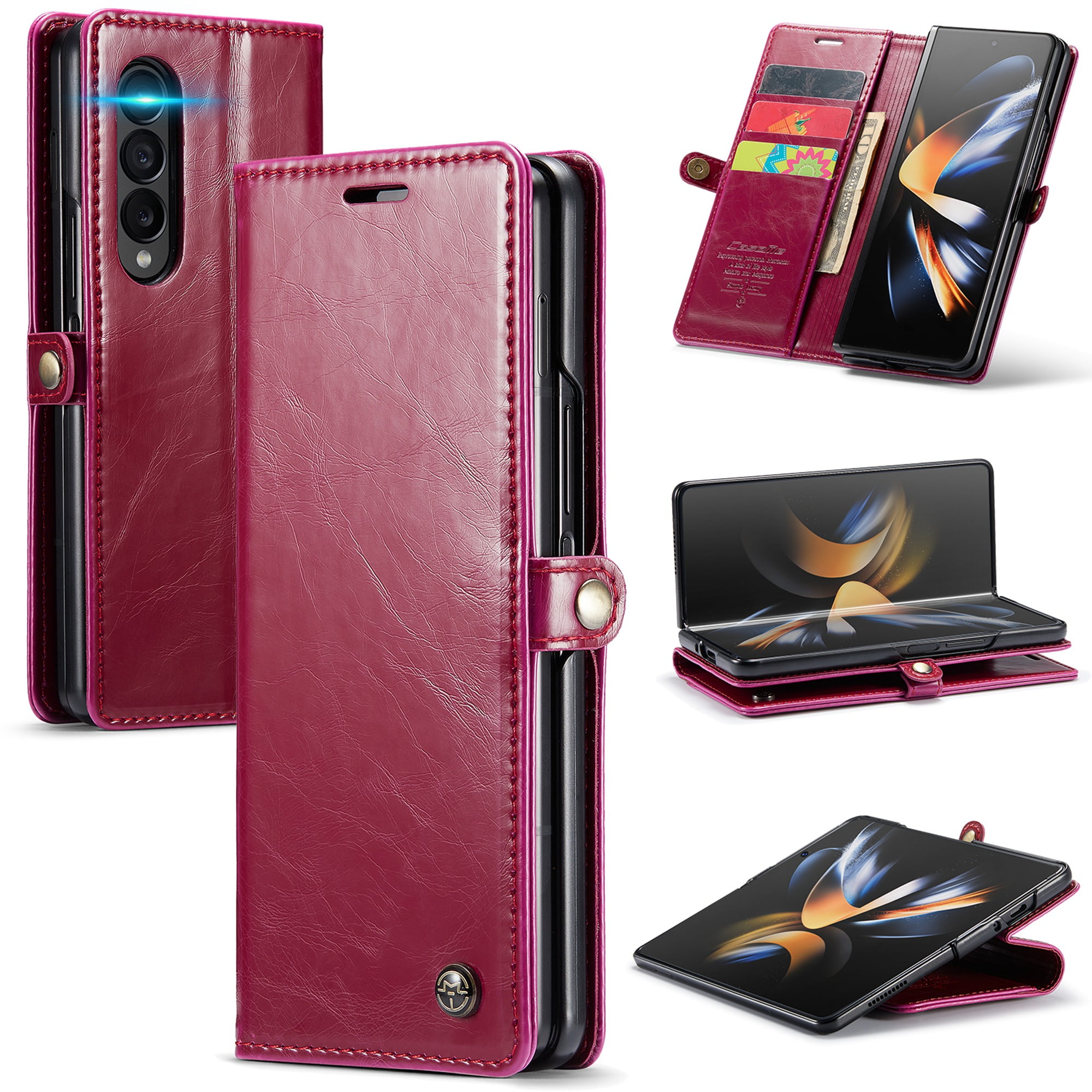 Dteck Samsung Galaxy Z Fold 4 Wallet Case, Glossy PU Leather Folio Flip ...