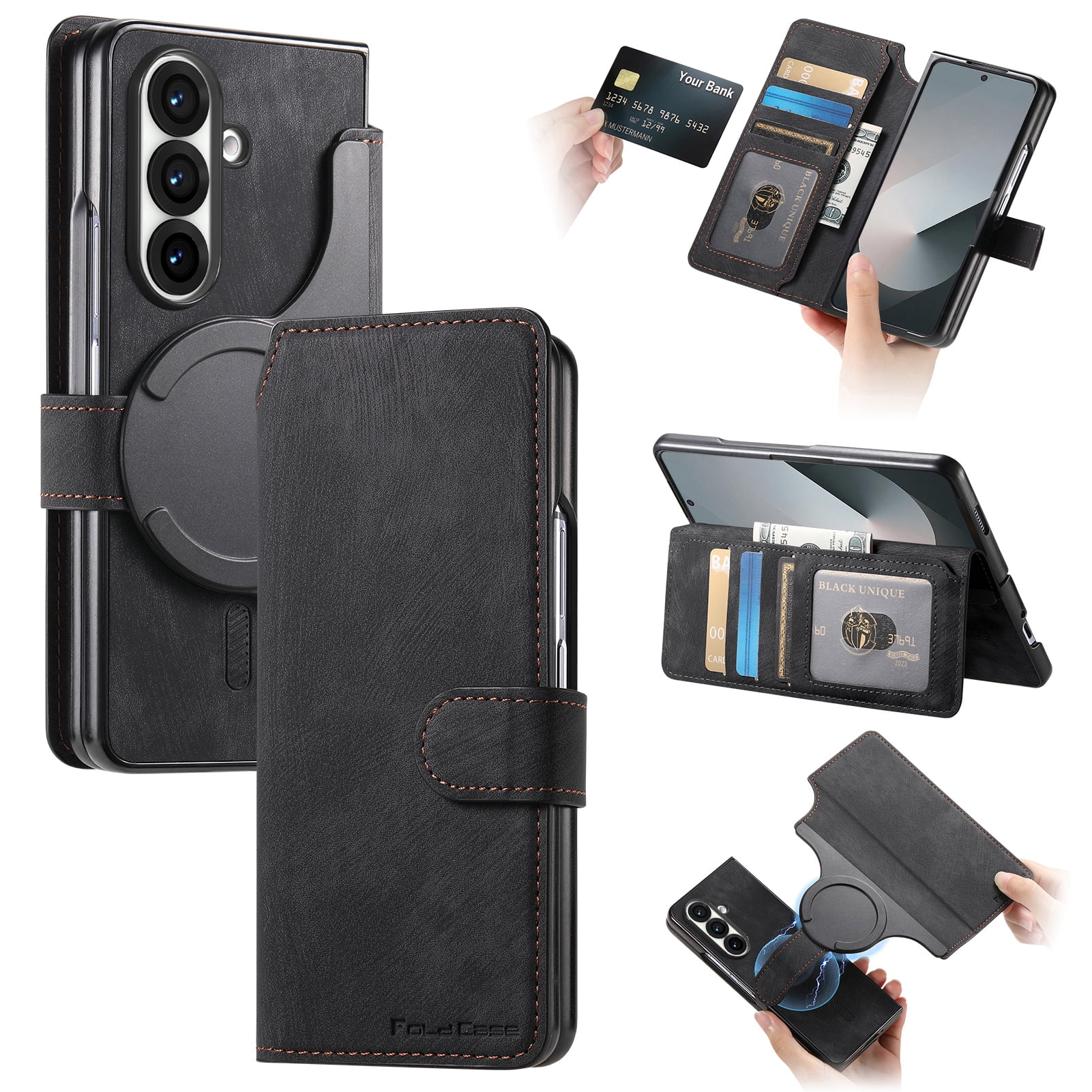 Dteck for Samsung Galaxy Z Fold 5 Case with Detachable Magnetic Wallet ...