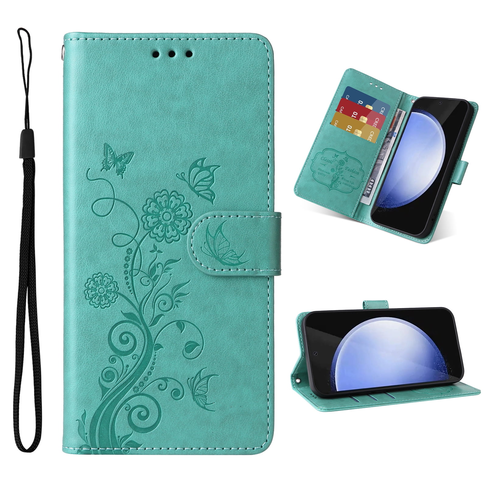Dteck for Samsung Galxy S24 FE Case, Embossed Butterfly PU Leather Wallet Flip Case with Card ...