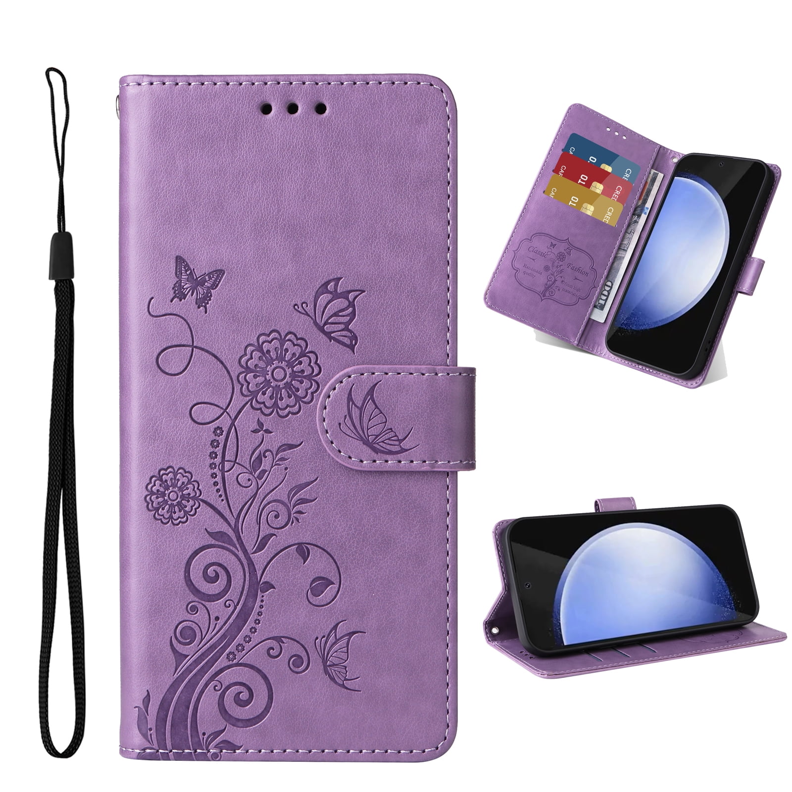 Dteck for Samsung Galxy S24 FE Case, Embossed Butterfly PU Leather Wallet Flip Case with Card ...