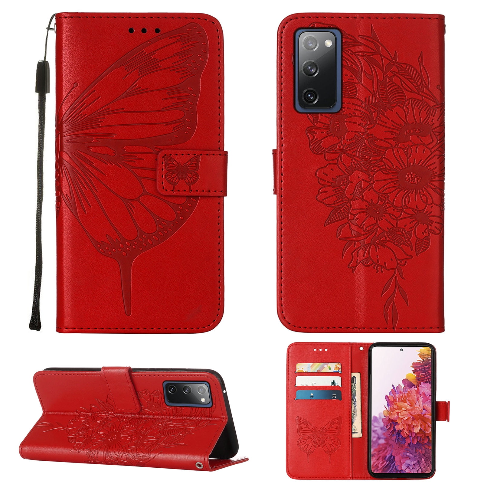 Dteck Samsung S20 FE Case, Butterfly Patterned Wallet Case, Magnetic Hand Strap Credit Card ...