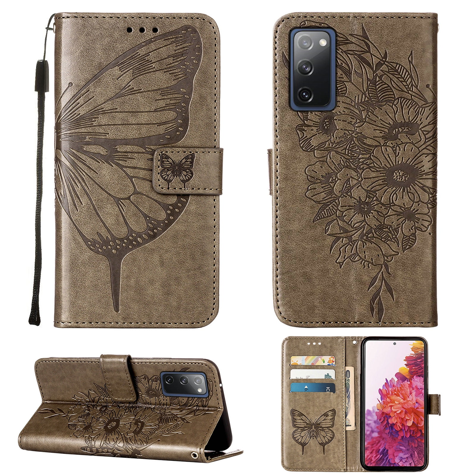 Dteck Samsung S20 FE Case, Butterfly Patterned Wallet Case, Magnetic Hand Strap Credit Card ...