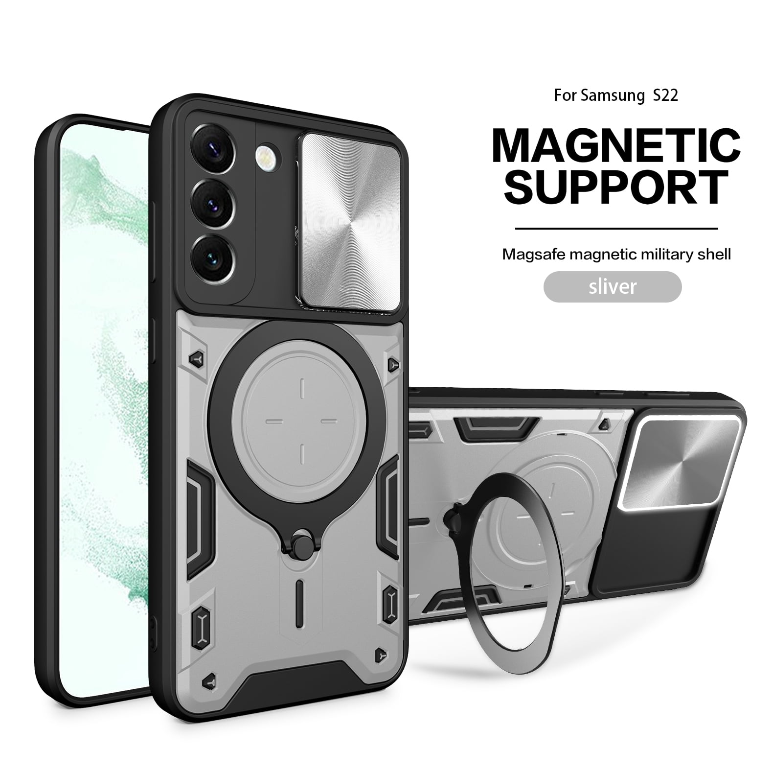 Dteck for Samsung S21 Slide Lens Protection Case, Shockproof Magnetic Metal Ring Holder ...