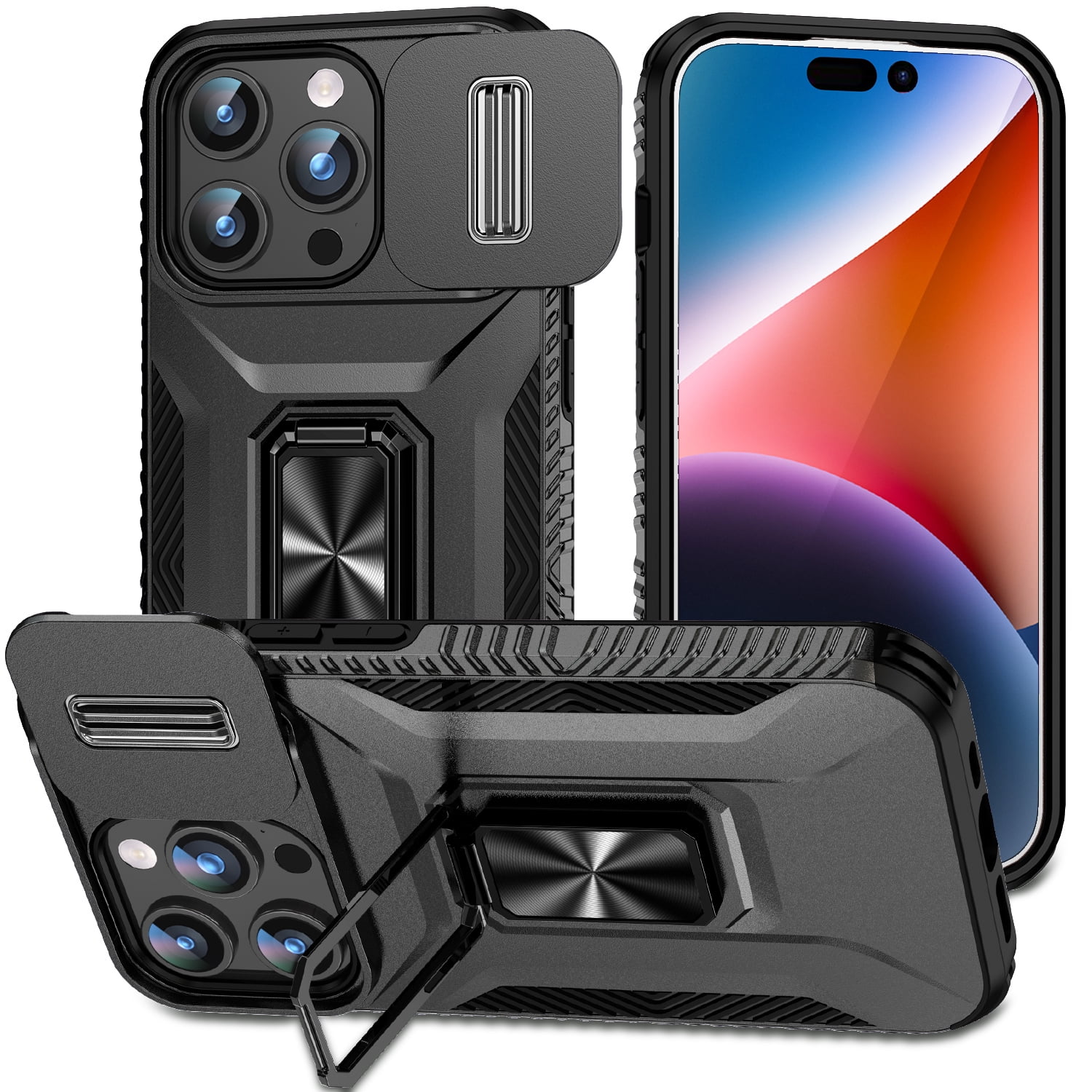 Dteck Shockproof Case for iPhone 16 Pro, with Slide Lens Cover Military ...