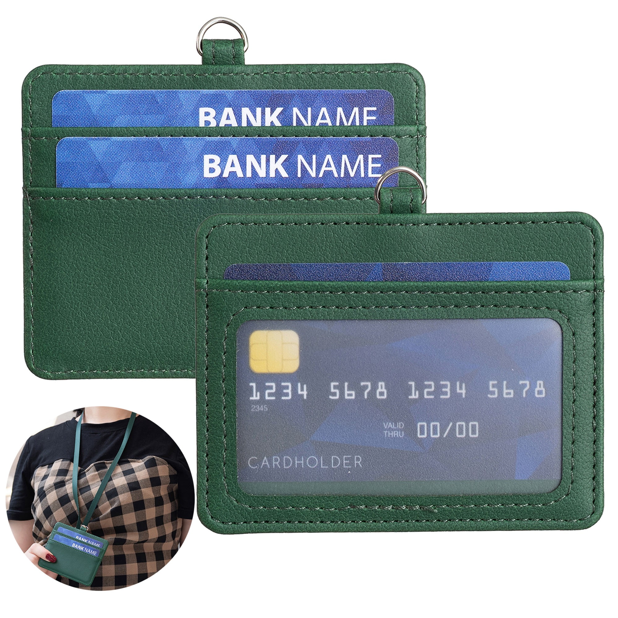 Dteck Slim Minimalist Wallet with Neck Strap, Front Pocket Wallets ...