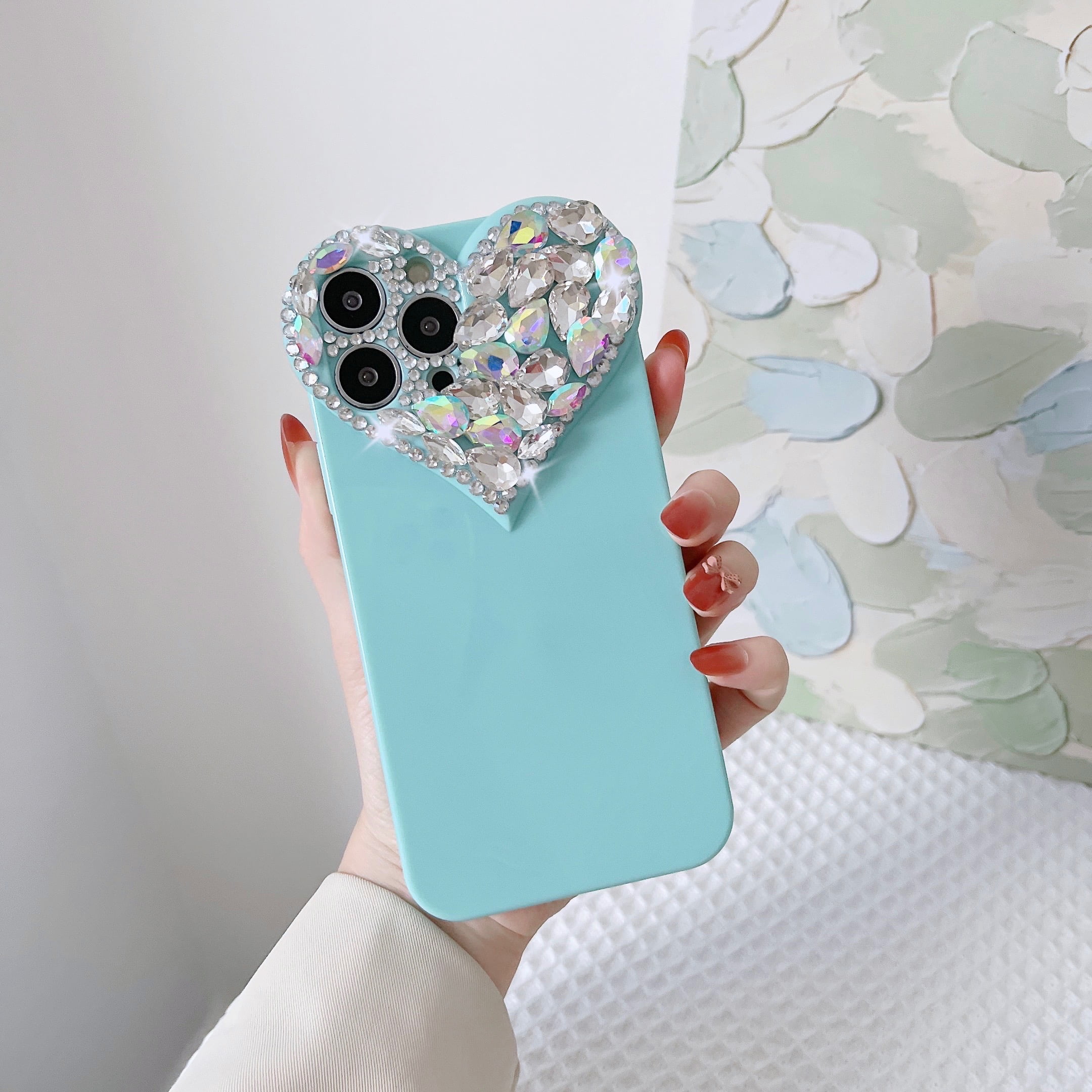 Dteck Stylish Case for iPhone 13 Pro Love Heart Pattern Diamond Sparkle ...