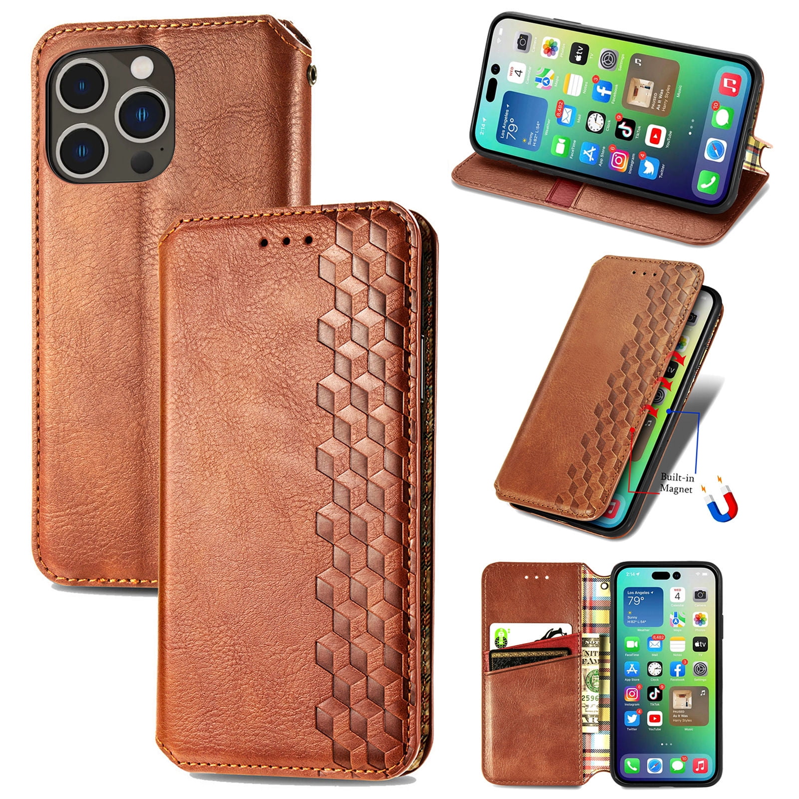 Dteck Wallet Case For Apple iPhone 16, Premium PU Leather Flip Folio Case RFID Blocking Card ...