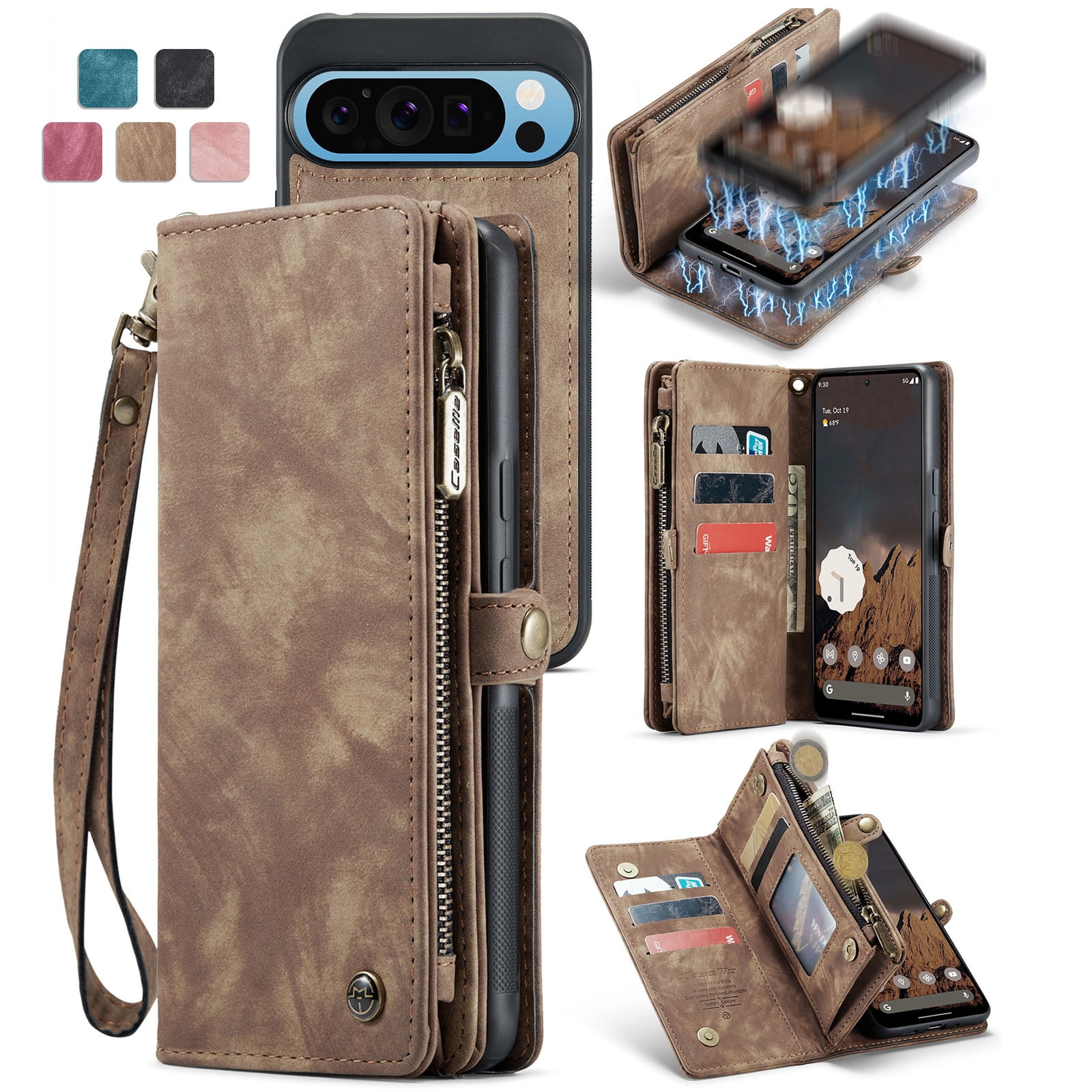 Dteck Wallet Case for Google Pixel 9 Pro / 9, Zipper Purse Folio ...