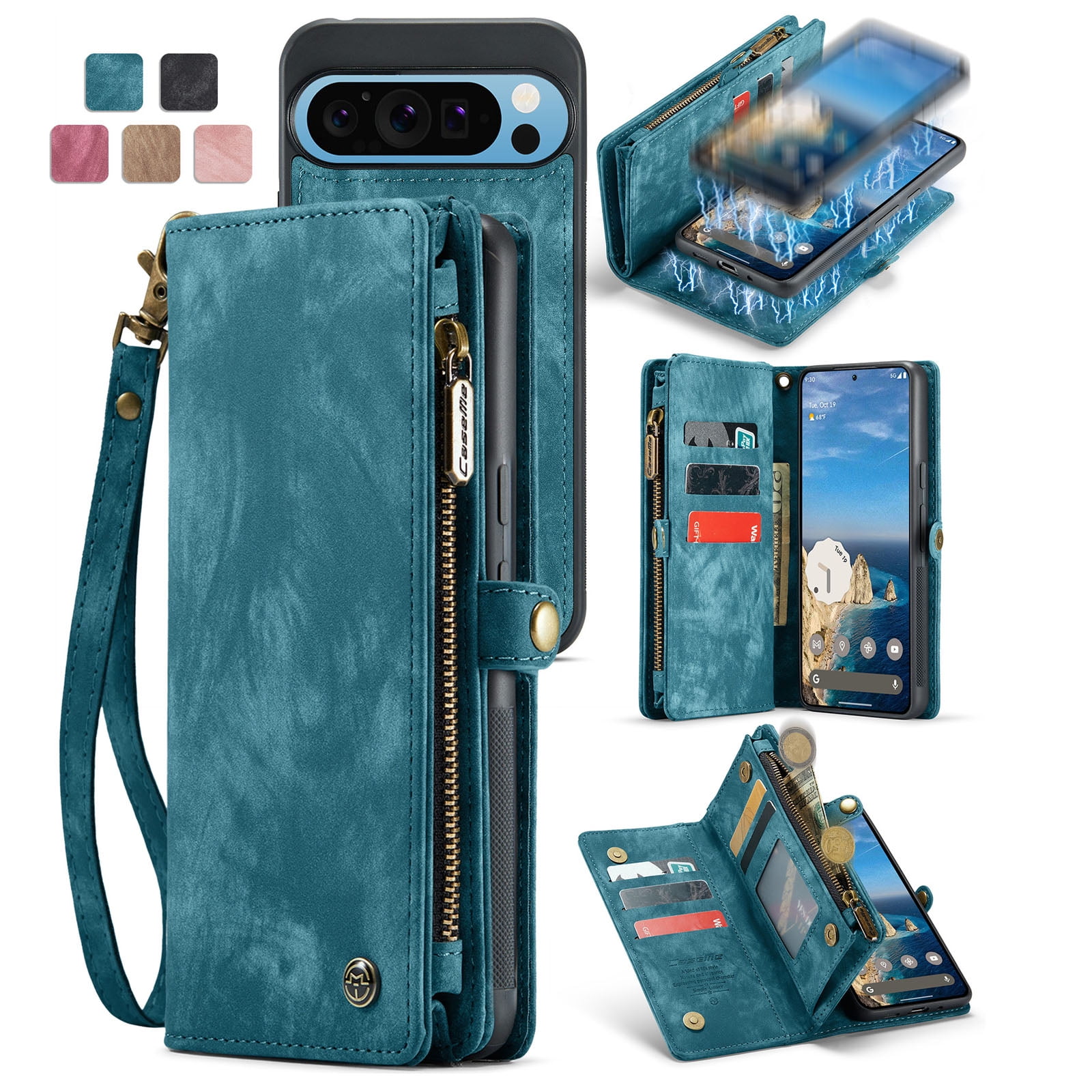 Dteck Wallet Case for Google Pixel 9 Pro XL, Zipper Purse Folio Leather ...