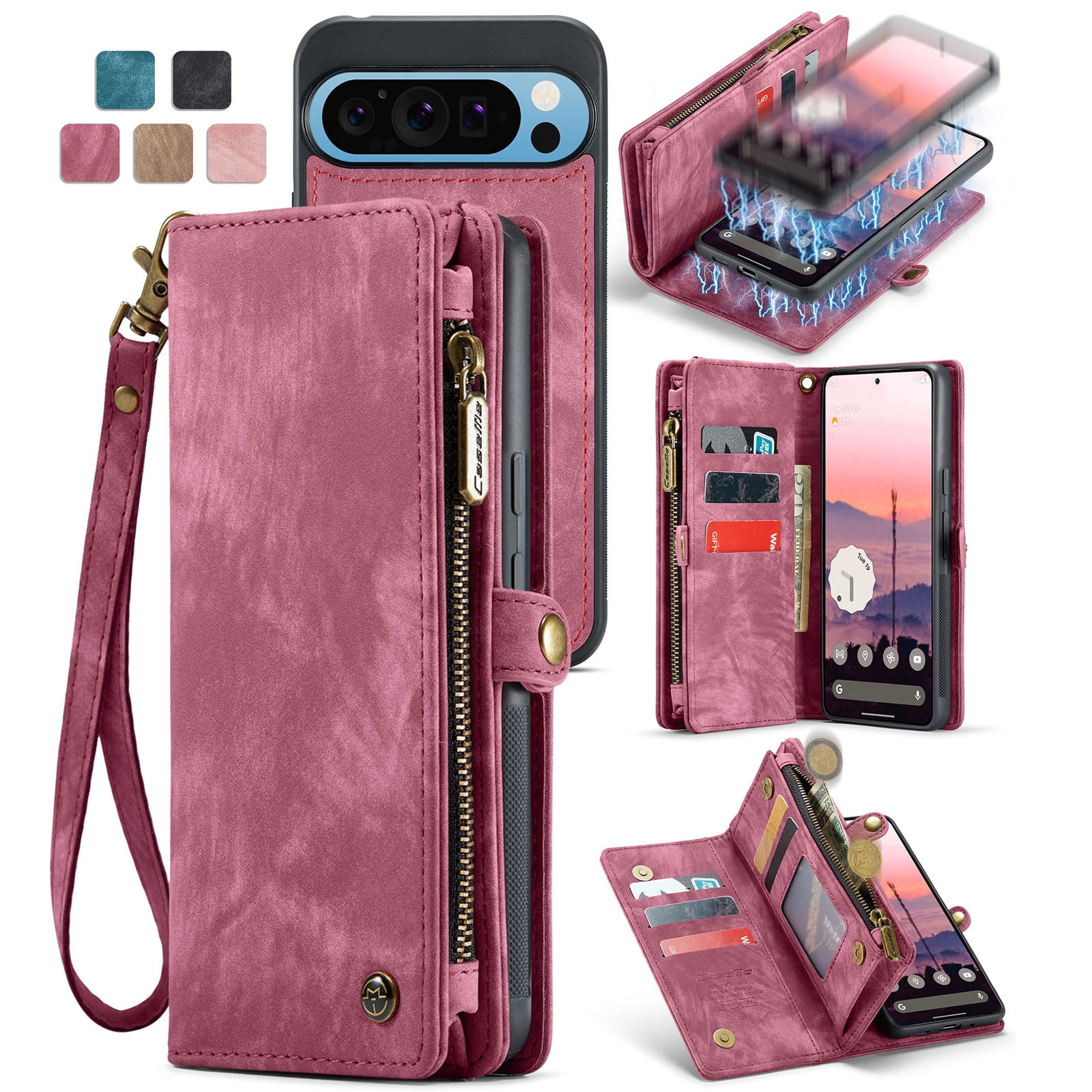 Dteck Wallet Case for Google Pixel 9 Pro XL, Zipper Purse Folio Leather ...