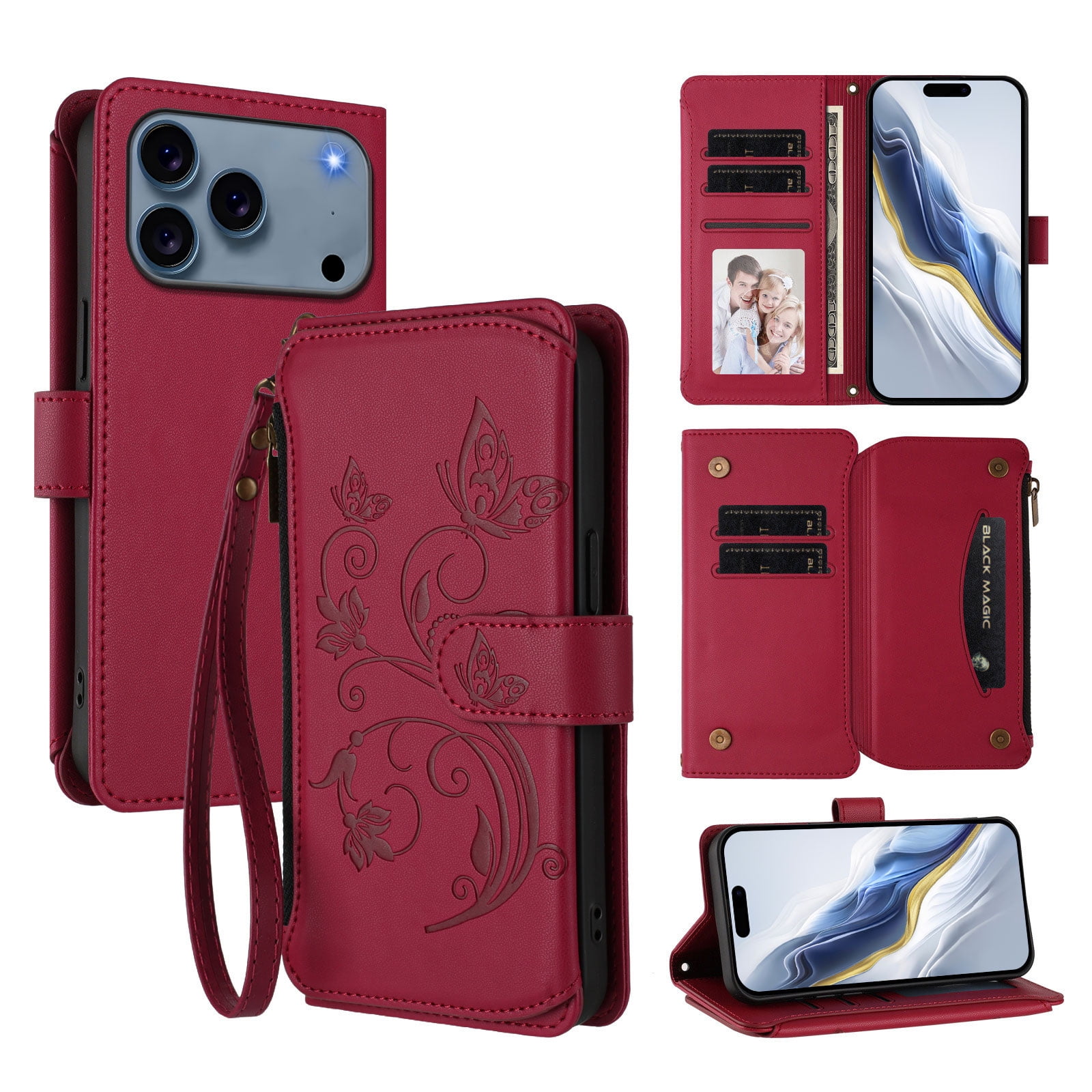 Dteck Wallet Crossbody Strap Case for iPhone 17 Pro,Magnetic Leather ...