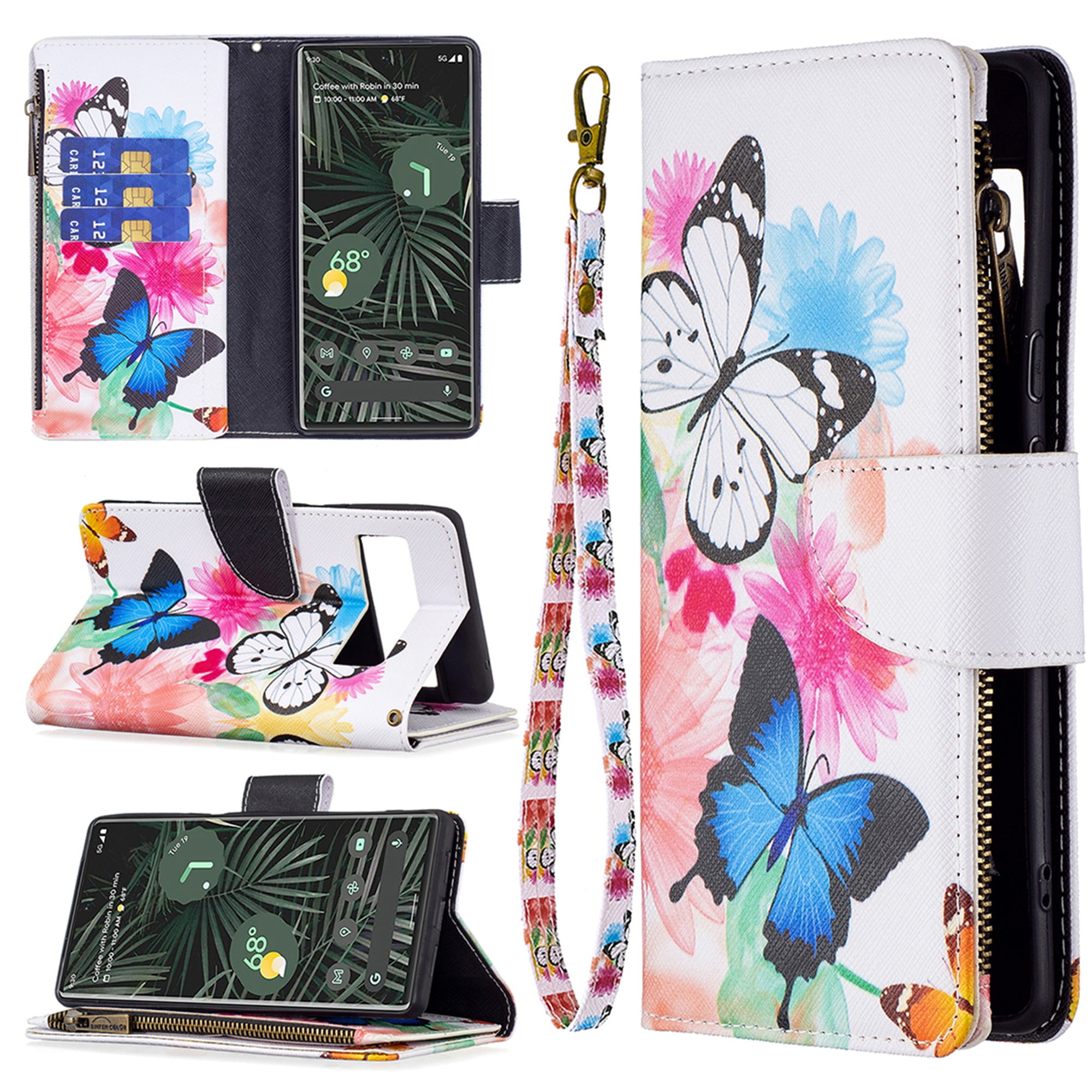 Dteck Wallet Phone Case for Google Pixel 6 Pro with Wrist Strap, Heavy ...