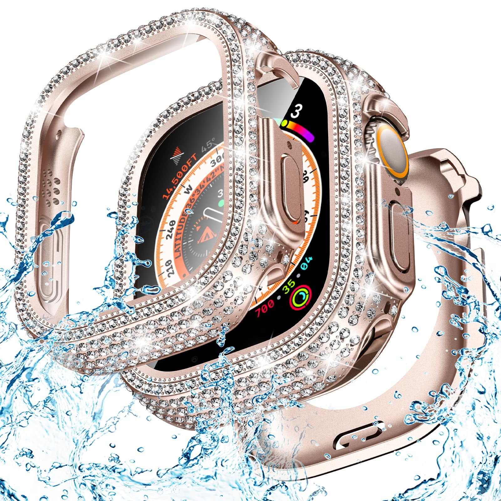 Dteck Waterproof Bling Diamond Case for Apple Watch Ultra 49mm with ...