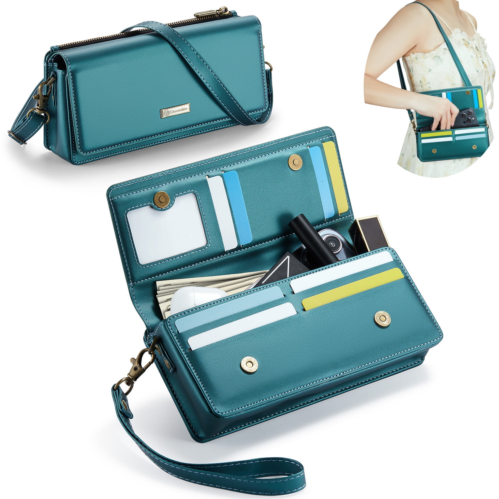 Dteck Women Crossbody Phone Wallet RFID Blocking Multi Card Slots with ...