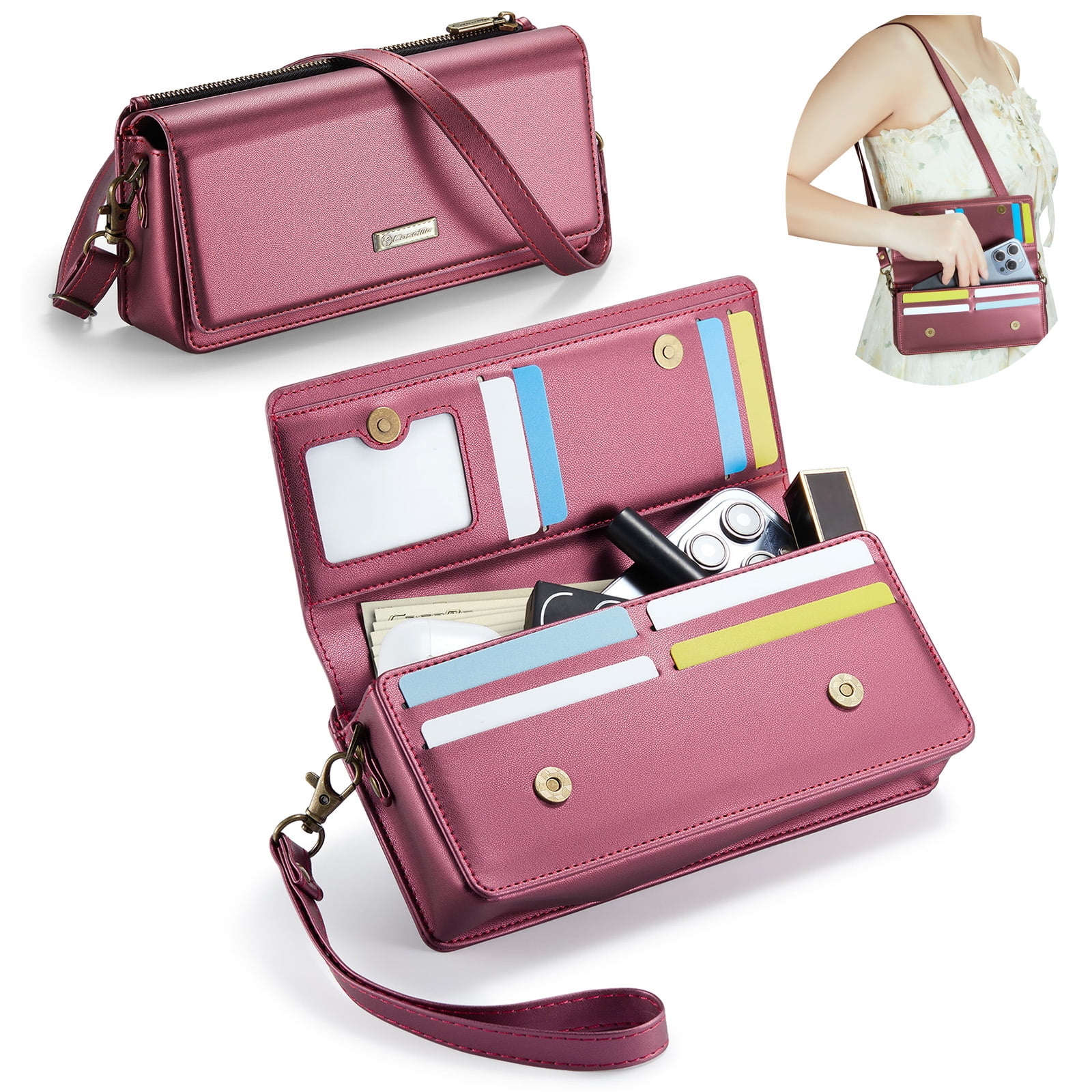 Dteck Women Crossbody Phone Wallet RFID Blocking Multi Card Slots with ...