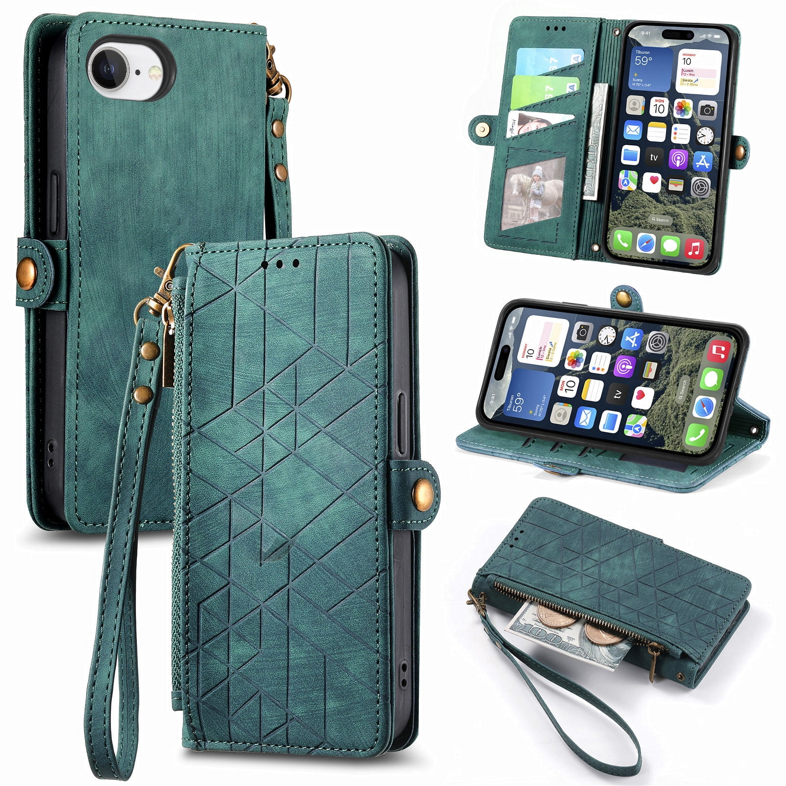 Dteck Zipper Wallet Pocket Case for iPhone 16E, Shockproof with Card ...